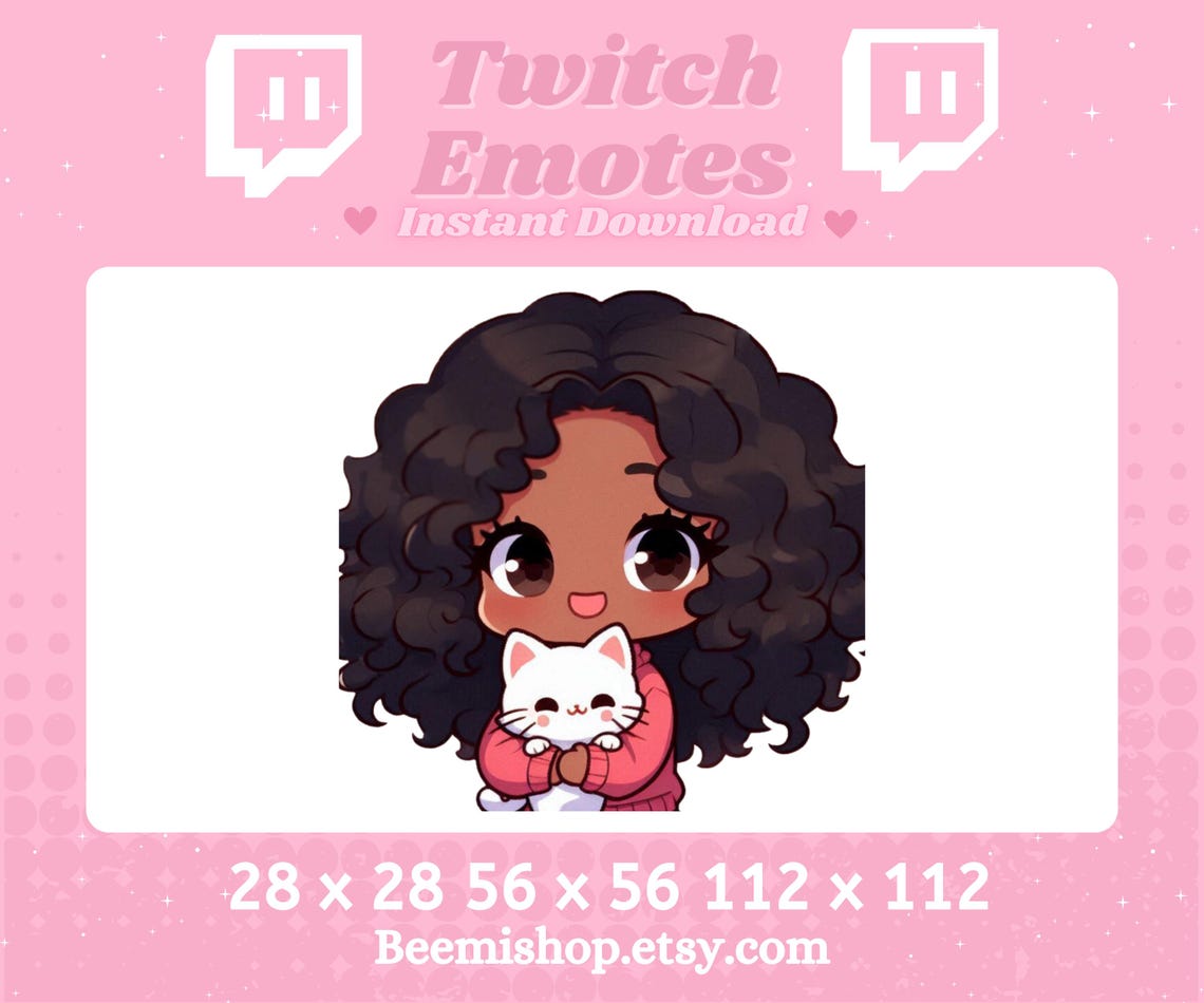 Chibi Black Girl Hugging A Black Cat Cuddle Comfy Cozy Stream Curly ...