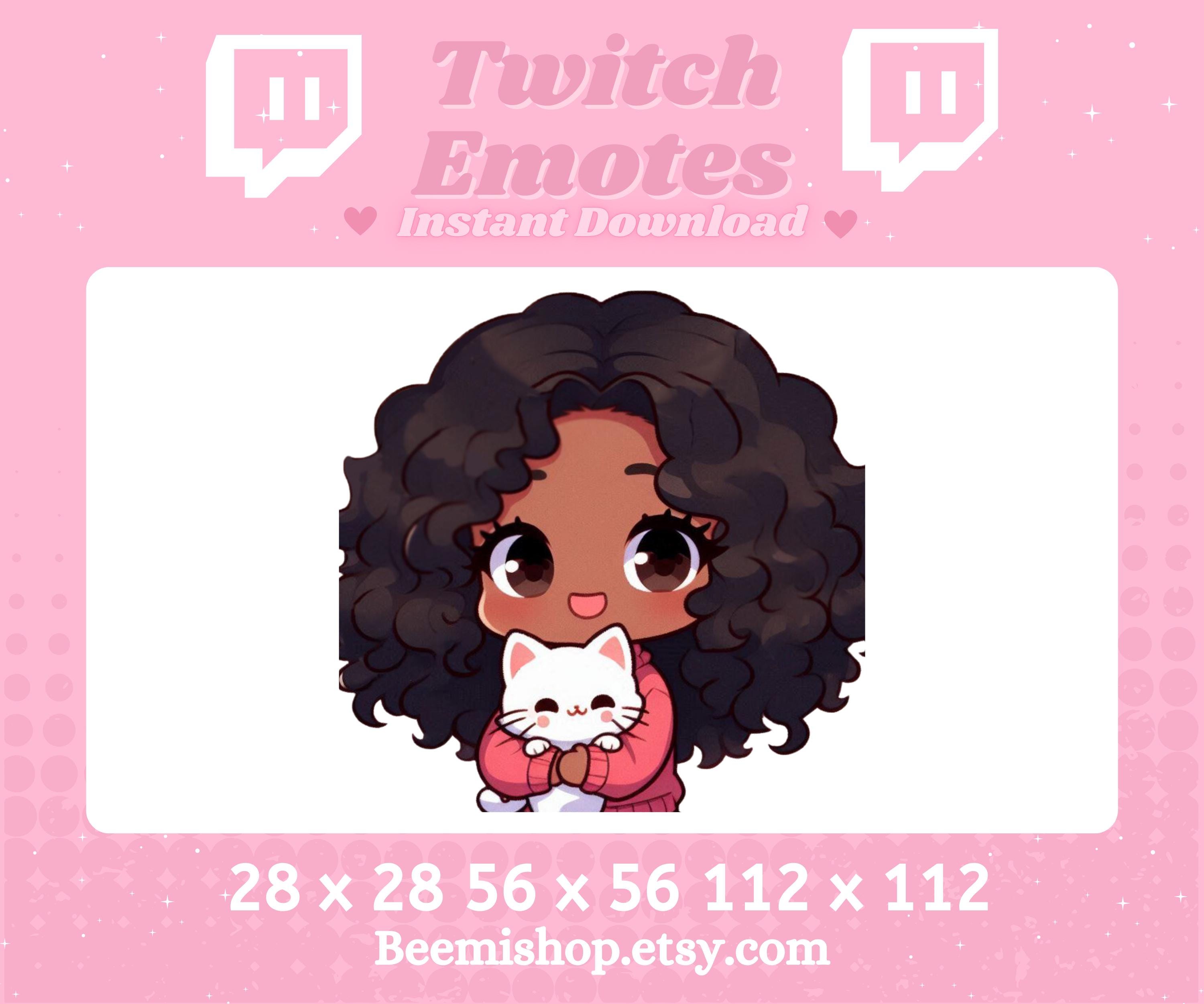 Chibi Black Girl Hugging A Black Cat Cuddle Comfy Cozy Stream Curly ...