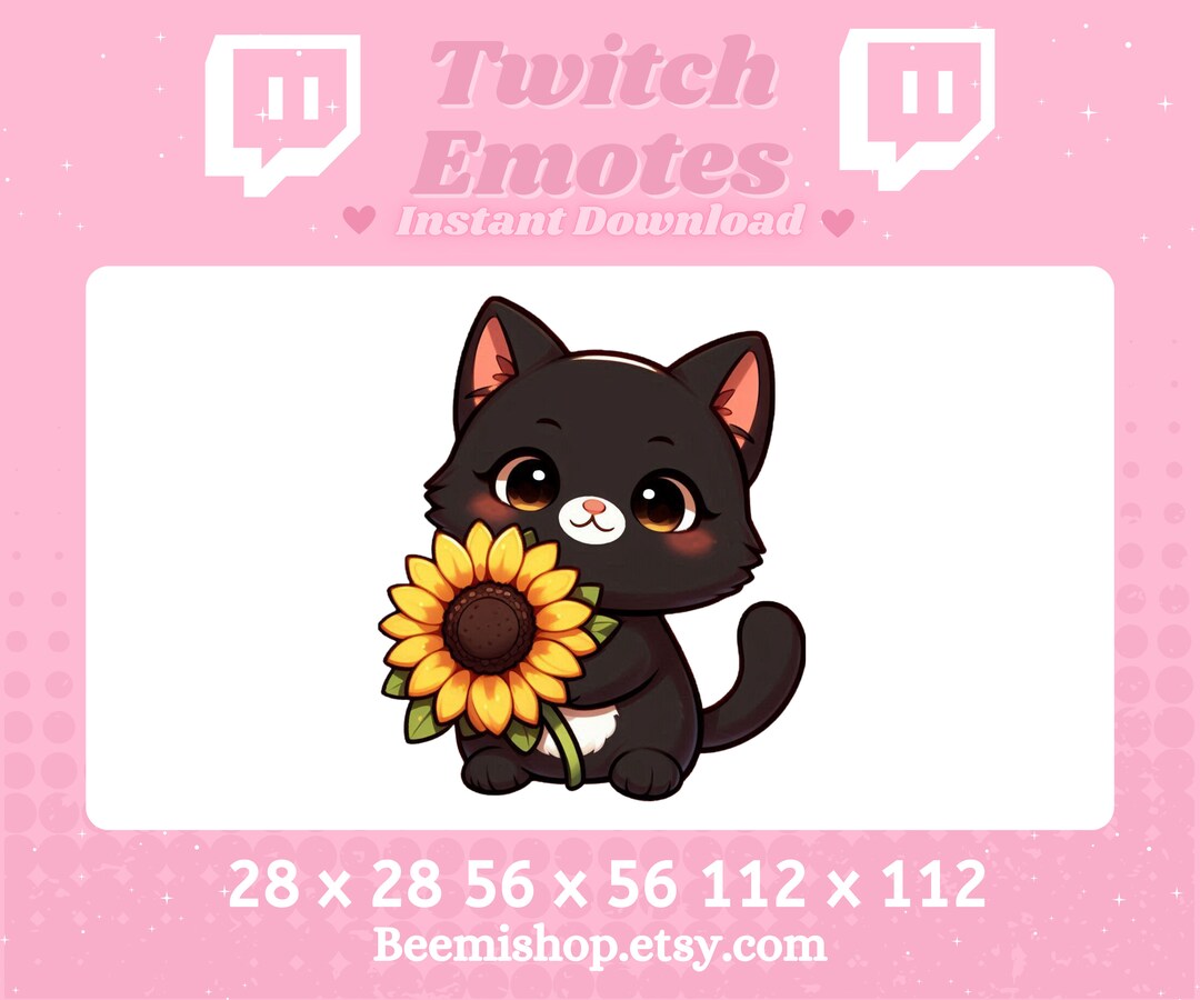 Black Cat Holding A Sunflower Kawaii Plush Cuddle Comfy Happy Adorable ...