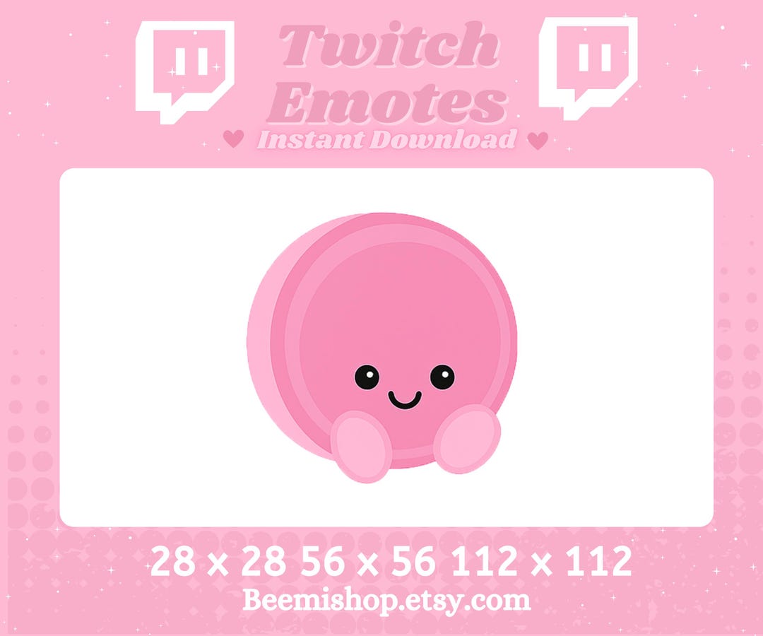 Pink Strawberry Macaron Twitch Discord Emote – Cute Kawaii Dessert PNG ...
