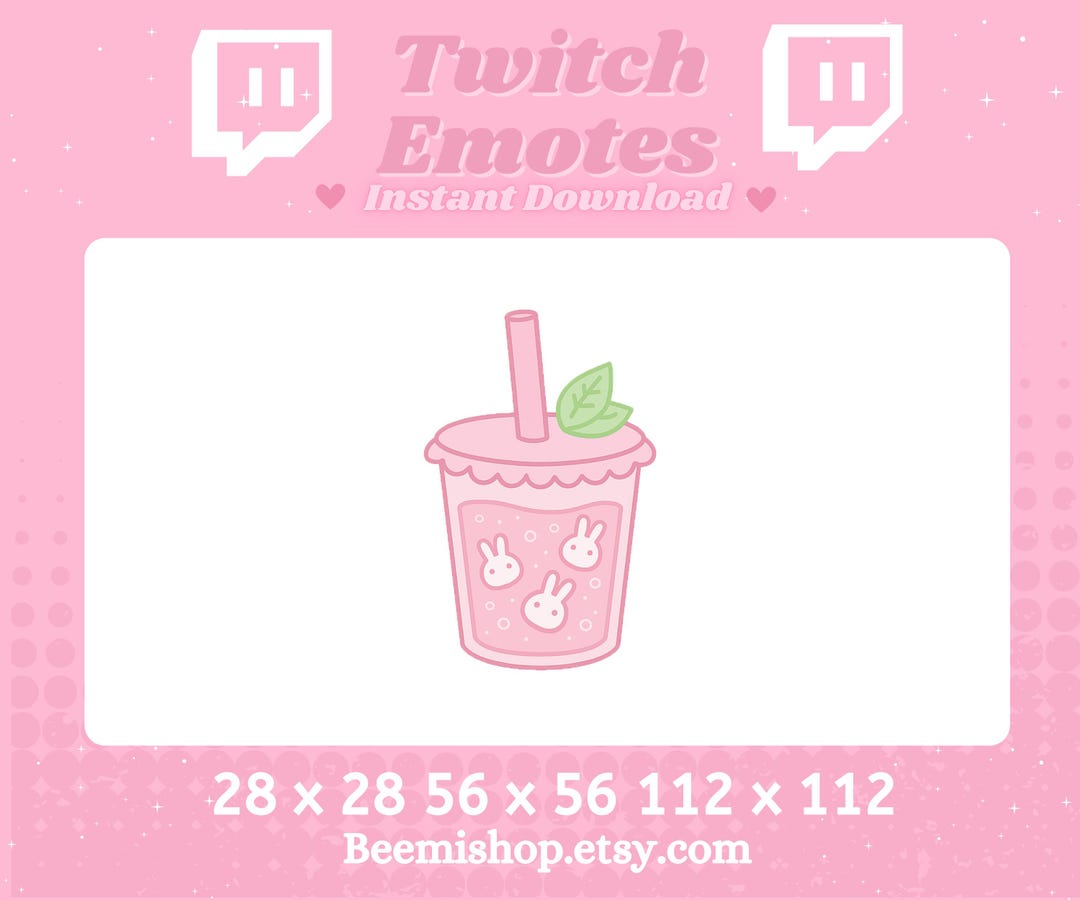 Pink Bunny Boba Tea Twitch Emote & Channel Points – Cute Pastel Drink ...