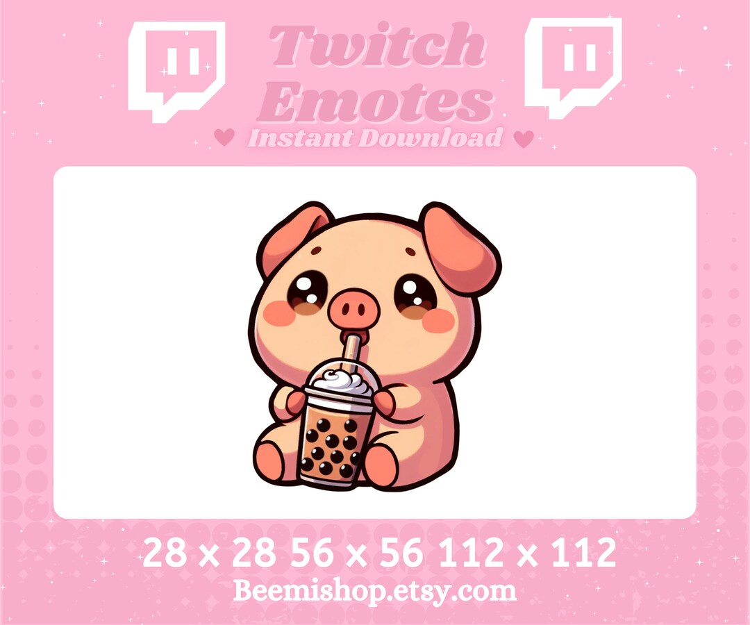 Cute Chunky Chonky Pig Drinking Boba Tea Funny Happy Kawaii Adorable ...