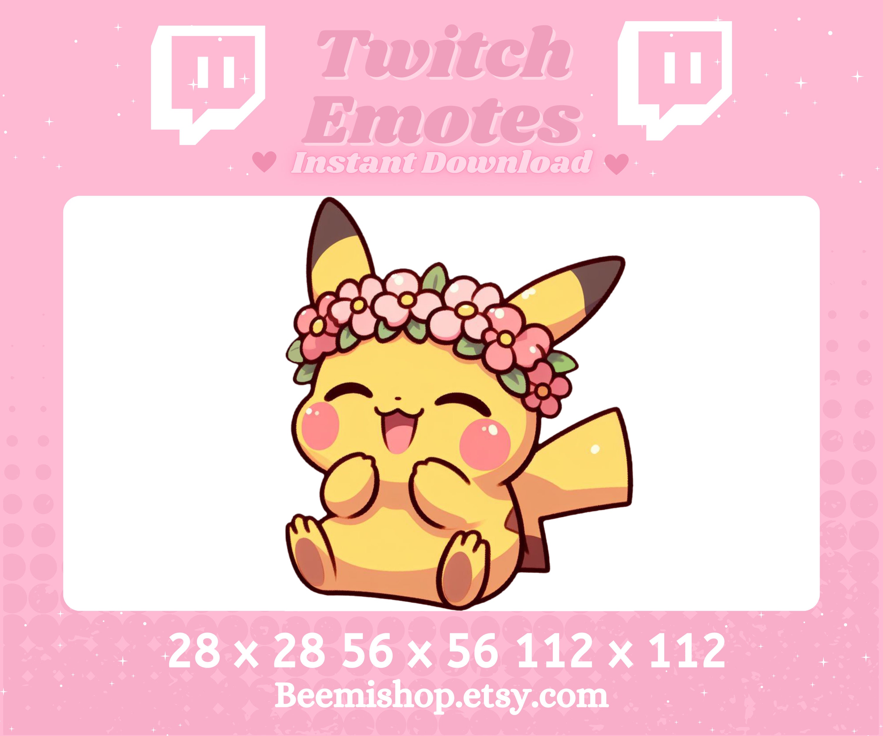 Twitch Discord Emote Cute Flowercrown Pikachu Pokemon Emotes Kawaii ...