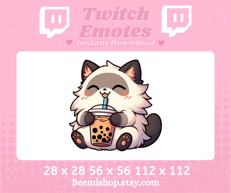 Fluffy Siamese Cat Drinking Boba Tea Bubble Tea Happy Twitch Discord ...