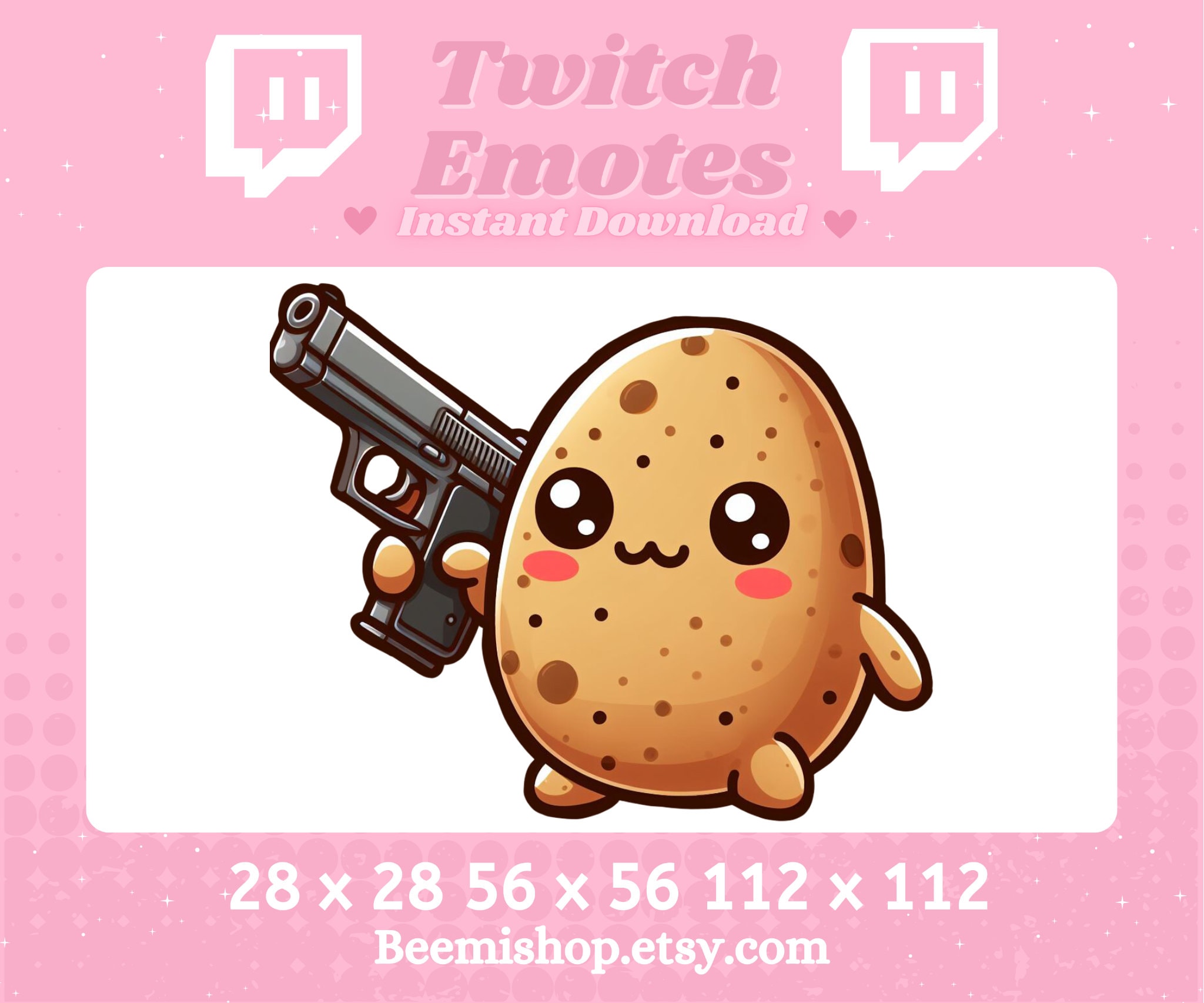 Twitch Discord Emote Cute Potato Emotes Kawaii Holding A Gun Dangerous ...