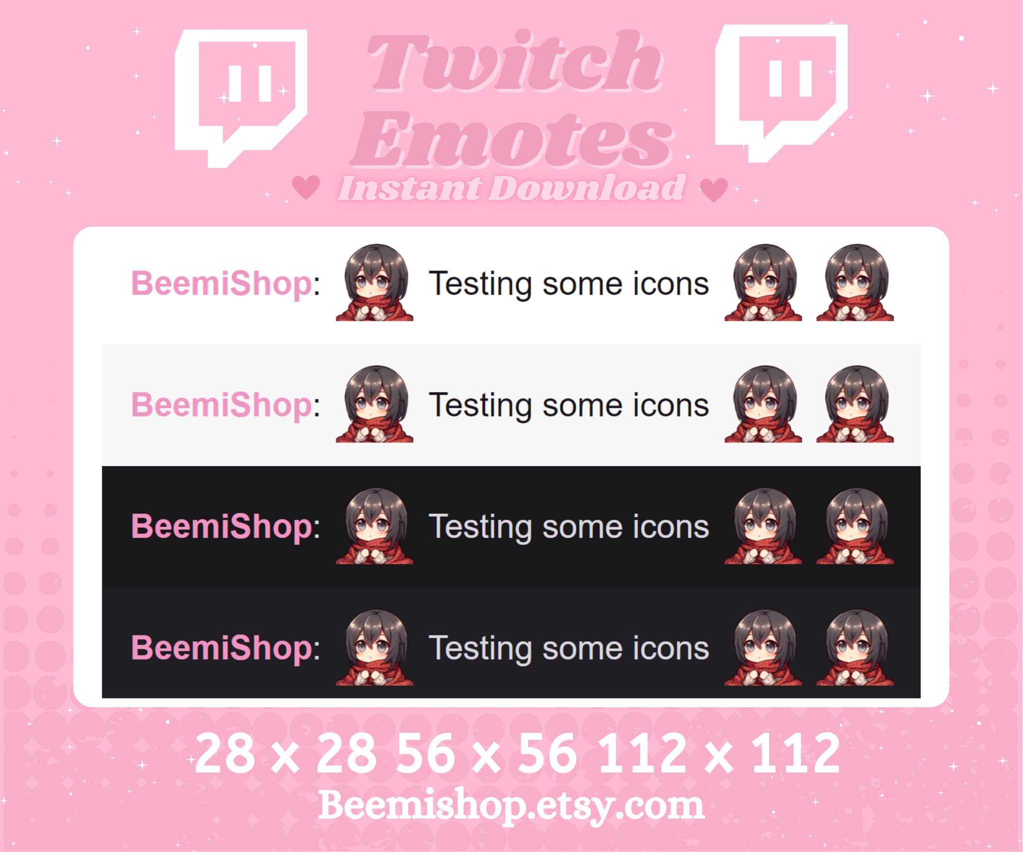 Twitch Discord Emote Cute Anime Girl Chibi Mikasa Emotes Cozy Comfy ...