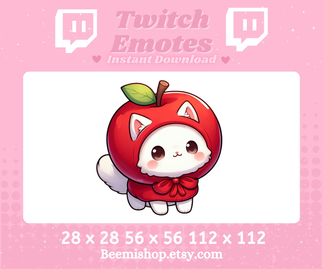 White Cat in Apple Costume Funny Meme Happy Twitch Discord Emote Cute ...