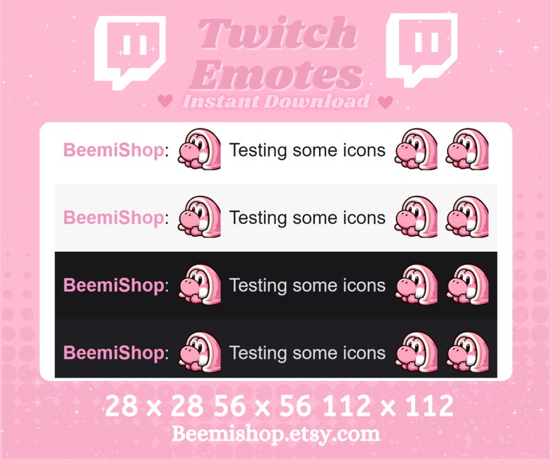 Twitch Discord Emote Cute Yoshi Pink Emotes Super Mario Adorable ...