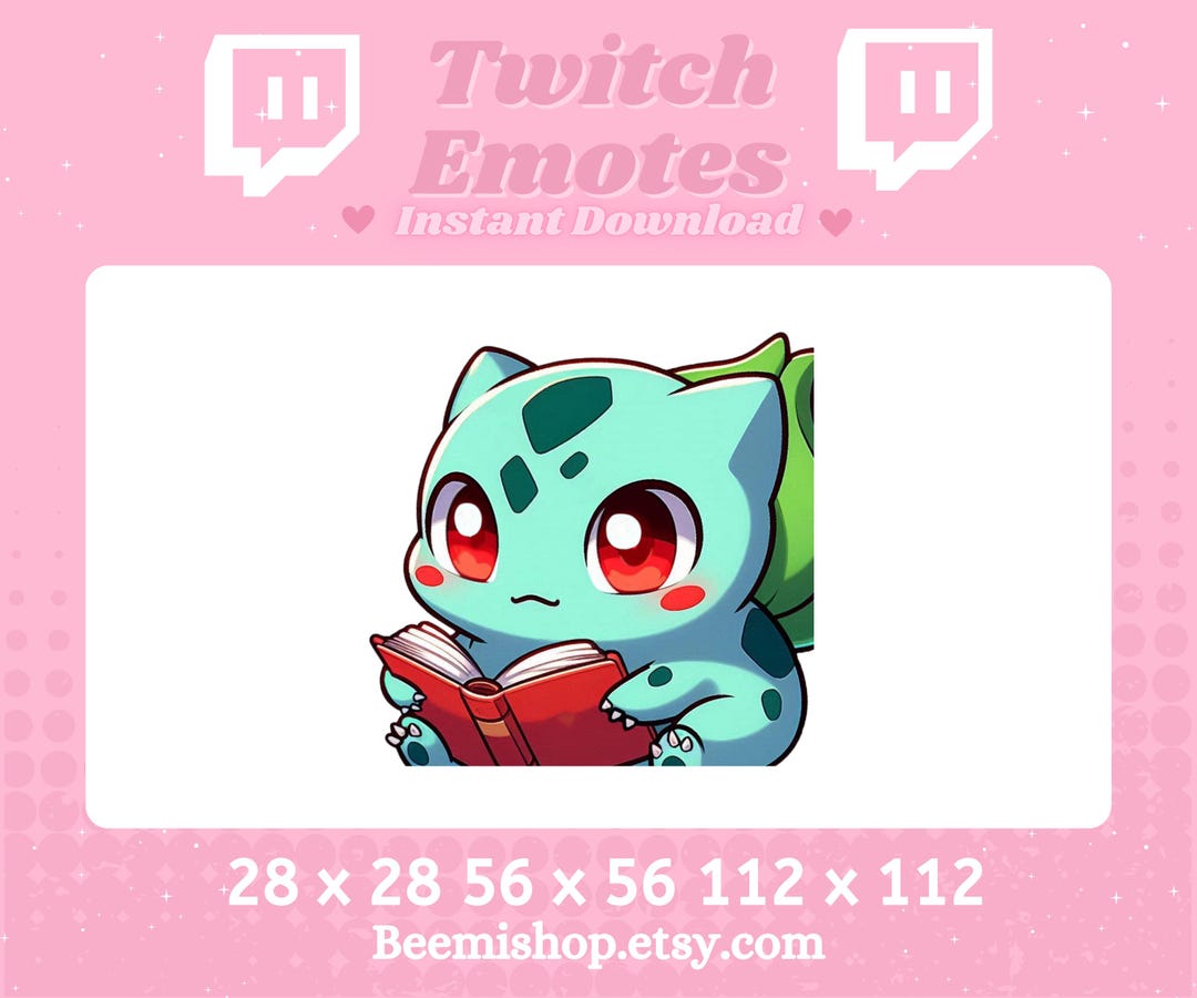 Bulbasaur Reading A Book Smart Nerd Twitch Discord Emote Cute Kawaii ...