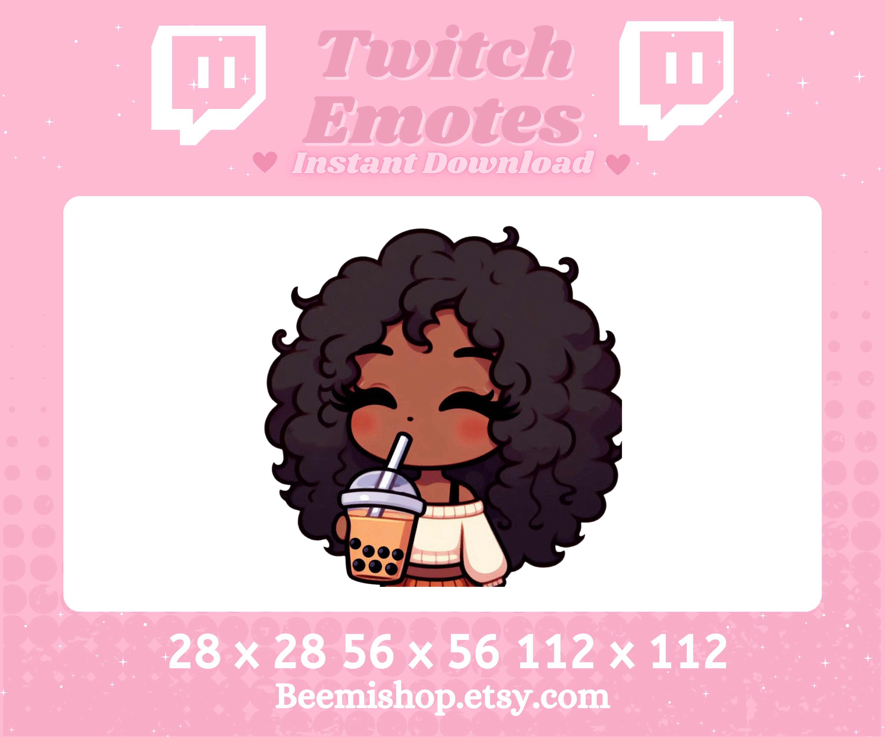 Chibi Black Girl Drinking Boba Tea Stream Streaming Curly Hair Brown ...