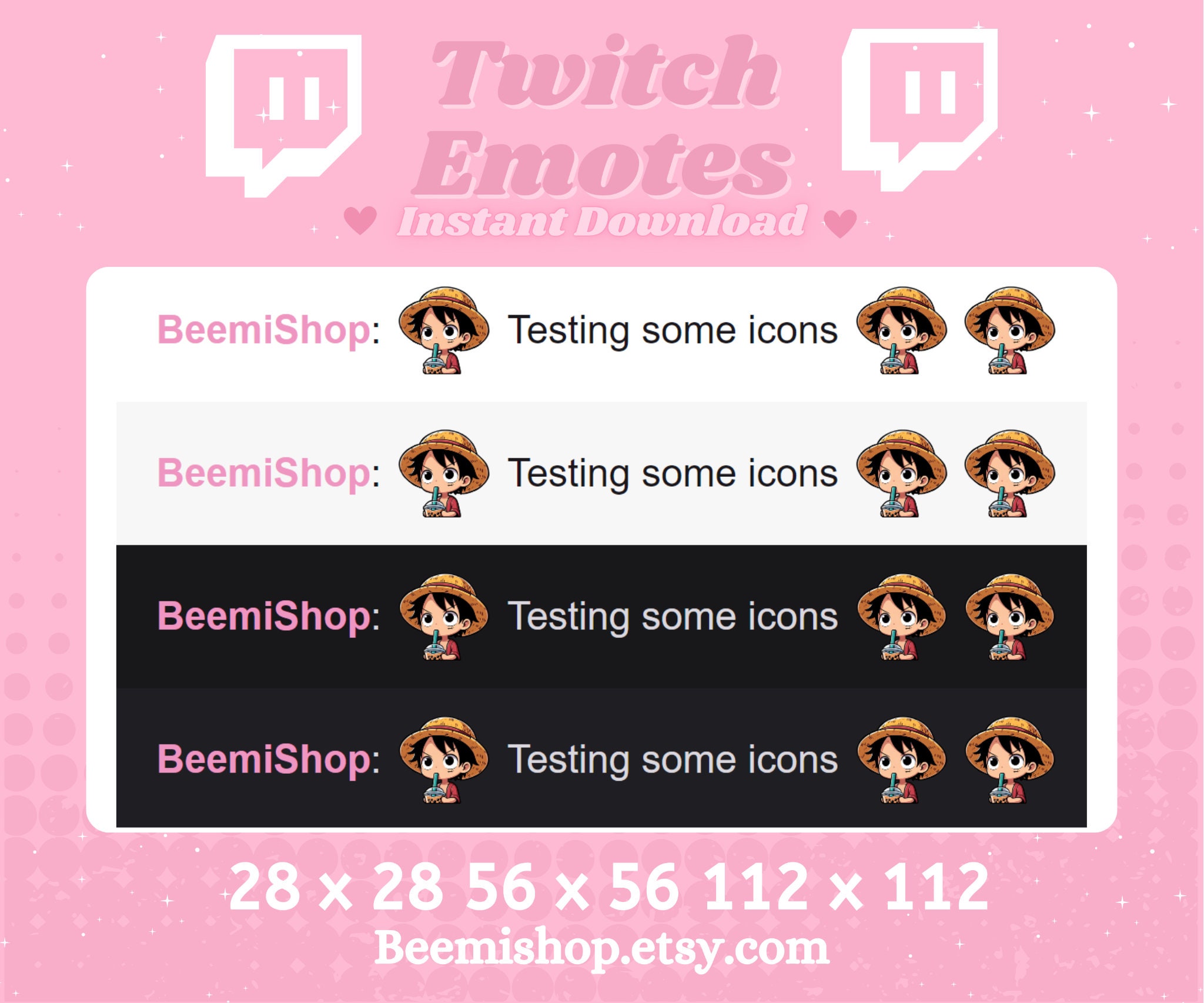 Twitch Discord Emote Chibi Luffy Anime Emotes Pirat Junge Trinkt Boba ...