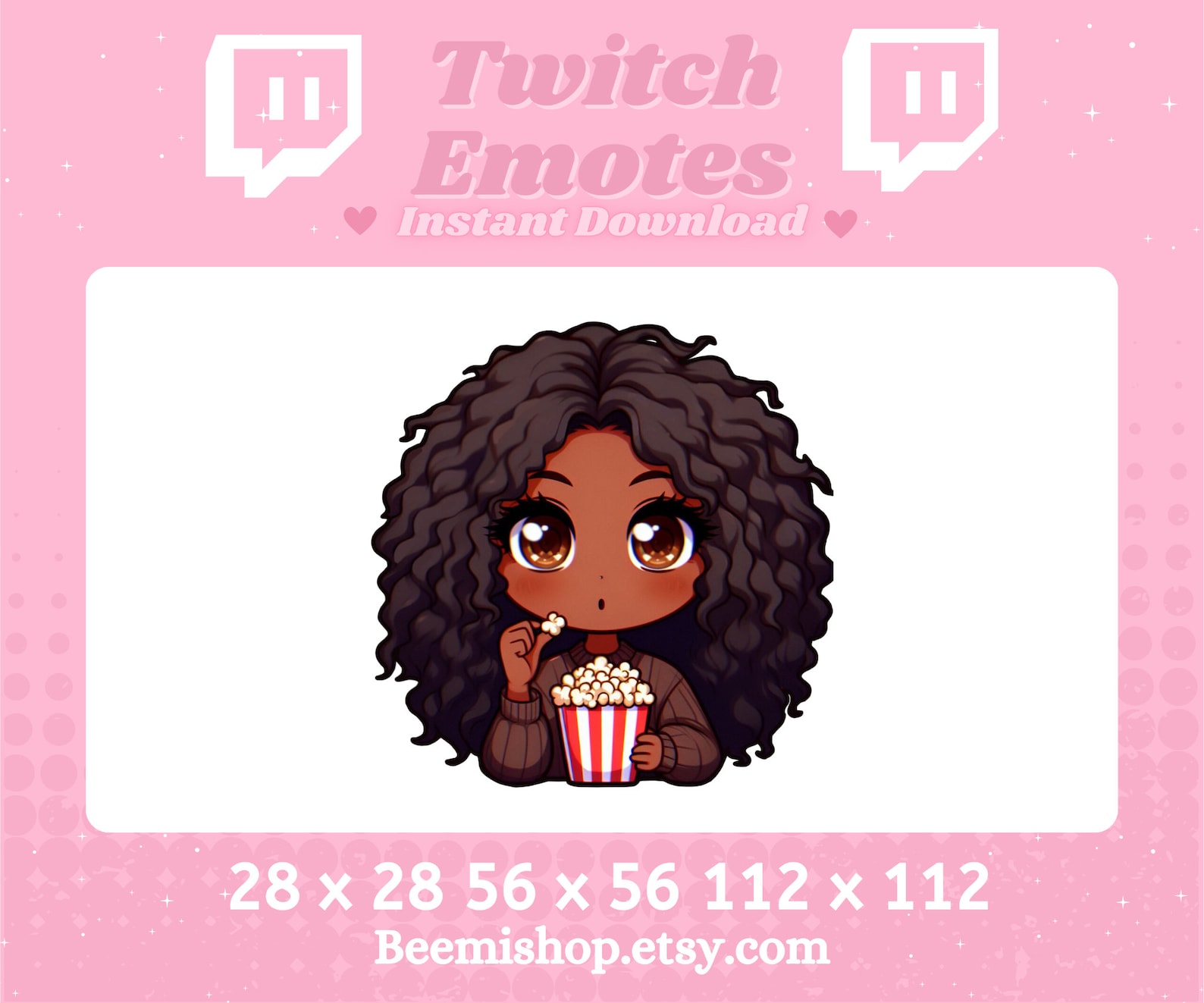 Chibi Black Girl Eating Popcorn Drama Cute Youtube Stream Black Curly ...