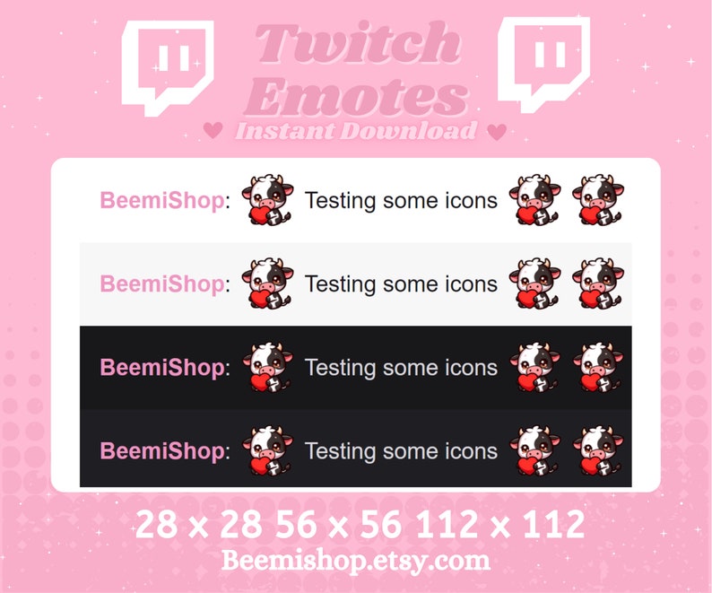 Twitch Discord Emote Cute Chibi Cow Emotes Love Heart Comfy Cozy Kawaii ...