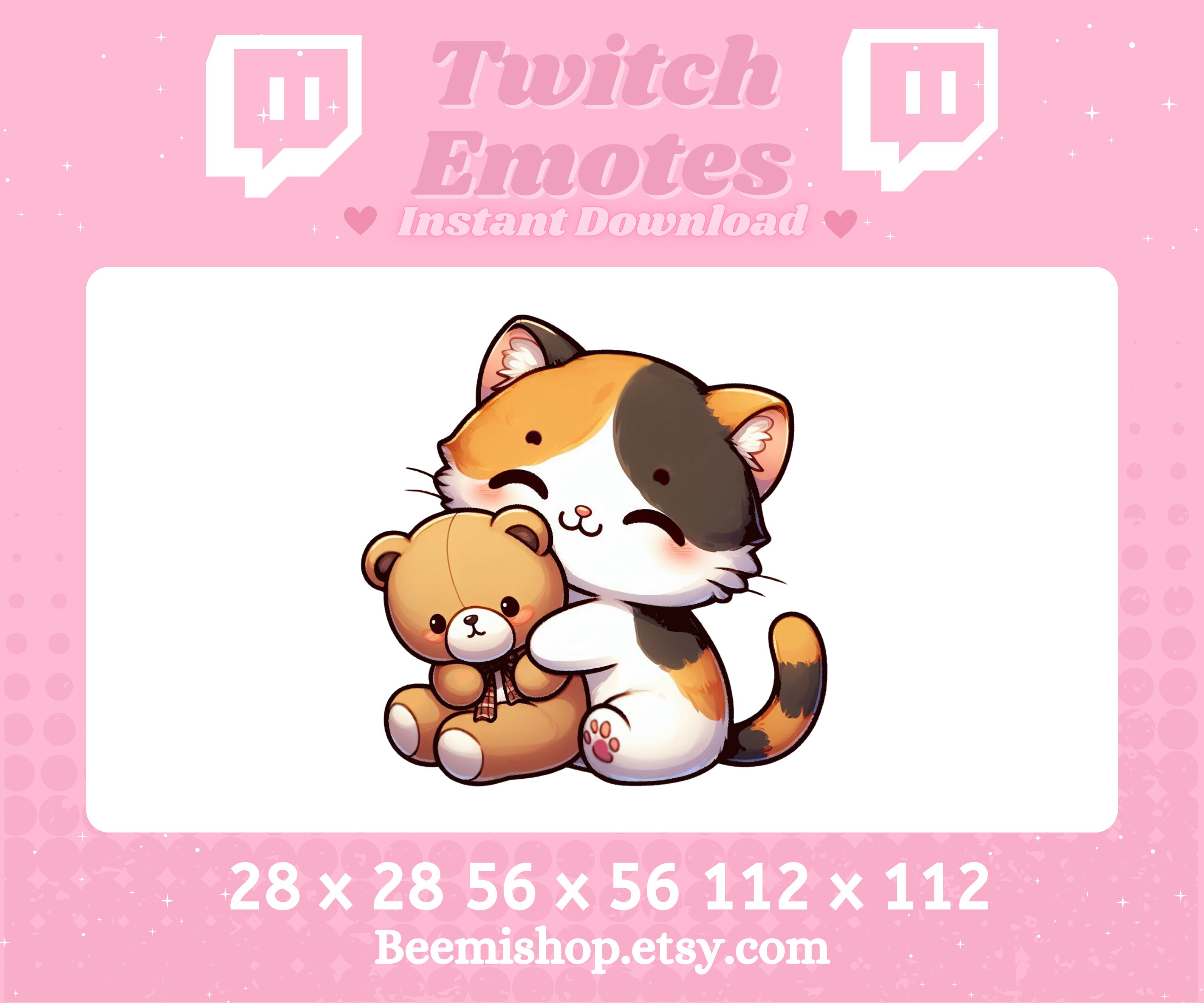 Calico Cat Hugging A Teddy Bear Kawaii Plush Cuddle Comfy Happy ...