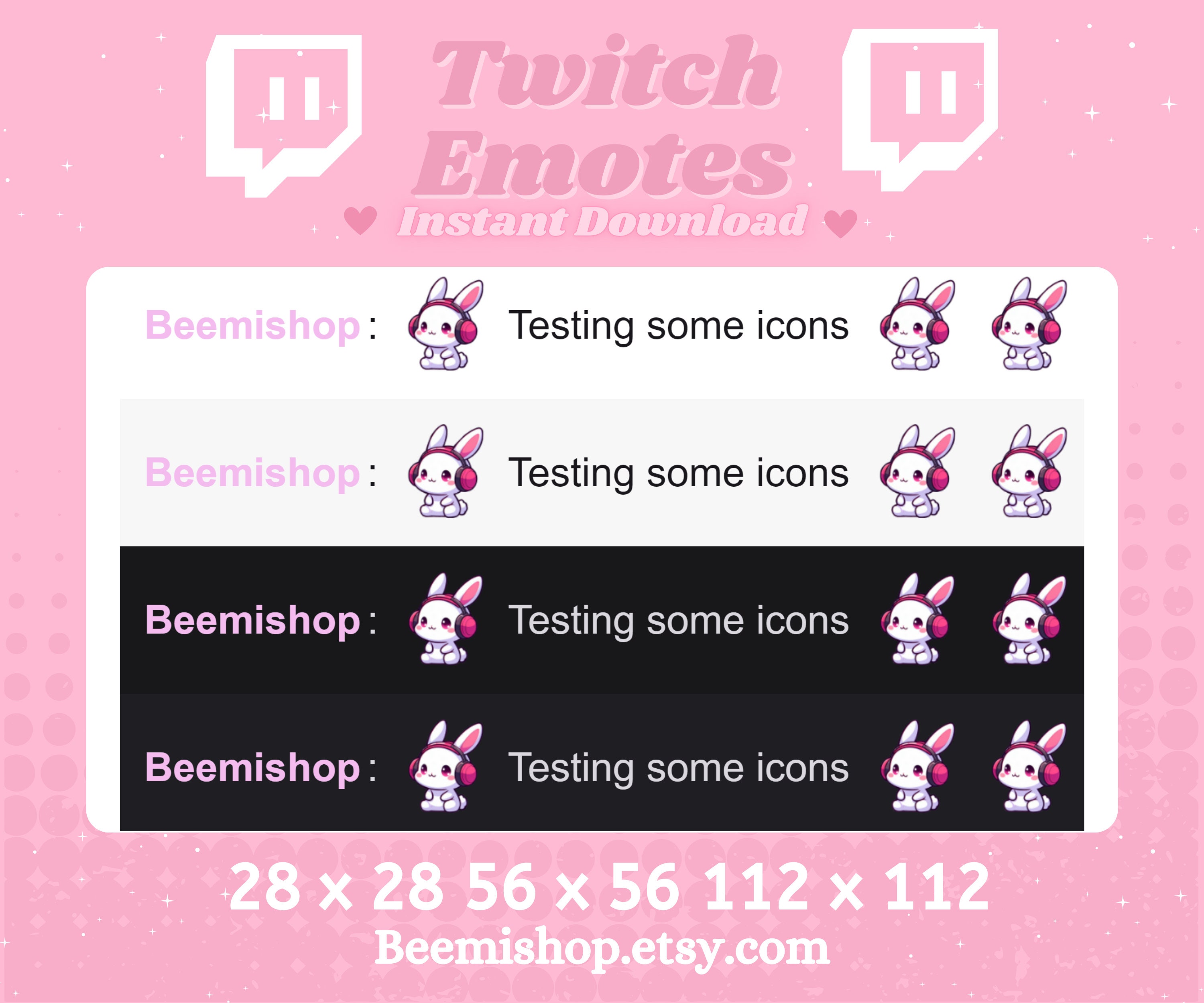 Cute White Bunny Pink Headset Gamer Happy Vibing Chibi Animal Adorable ...