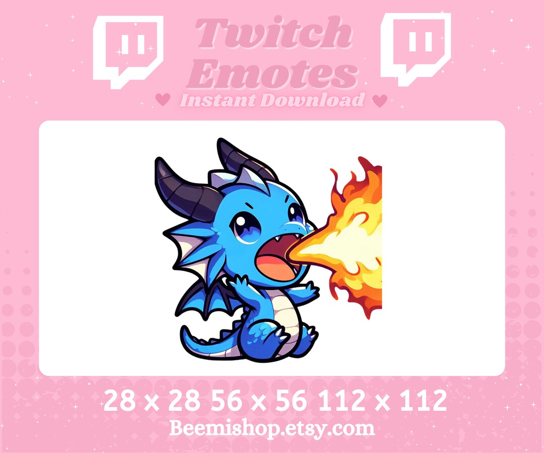 Blue Dragon Spitting Fire Kawaii Attack Adorable Anime Twitch Discord ...