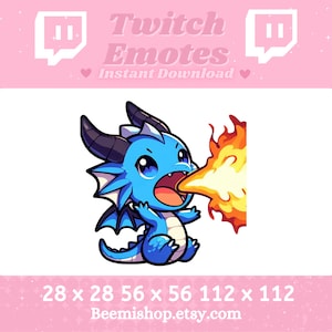 Blue Dragon Spitting Fire Kawaii Attack Adorable Anime Twitch Discord ...