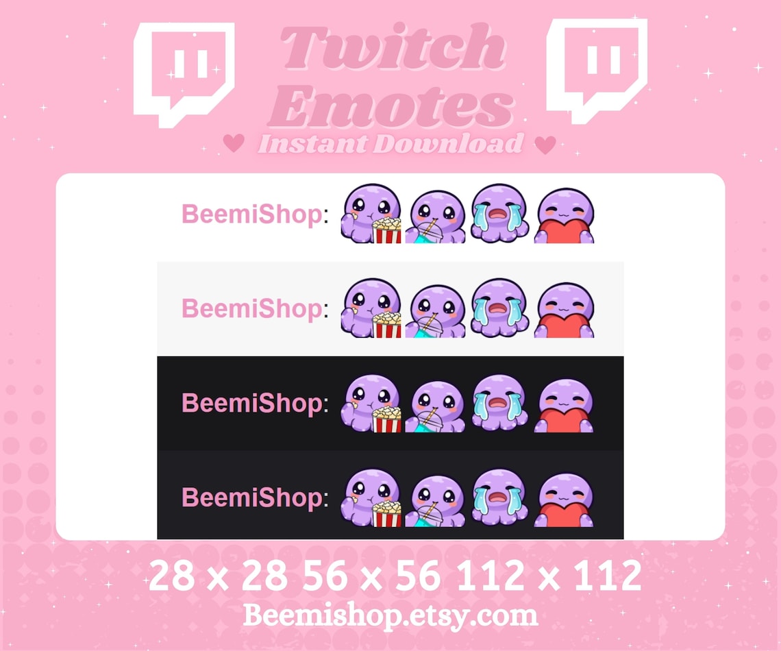 Squid Purple Pack Set Cute Love Heart Eating Popcorn Crying Sad Sip ...