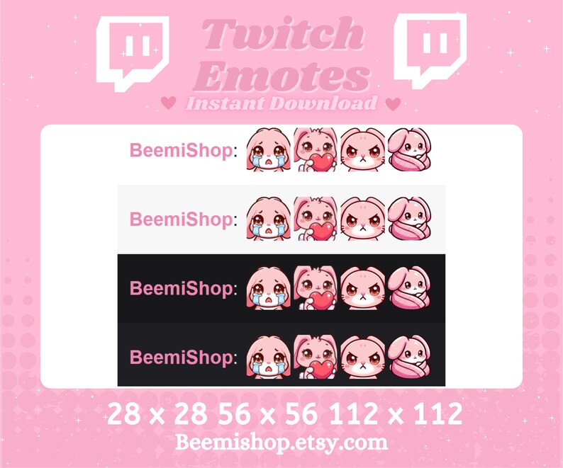 Twitch Discord Emote 4 Pink Bunny Cozy Blanket Mad Angry Heart Crying ...