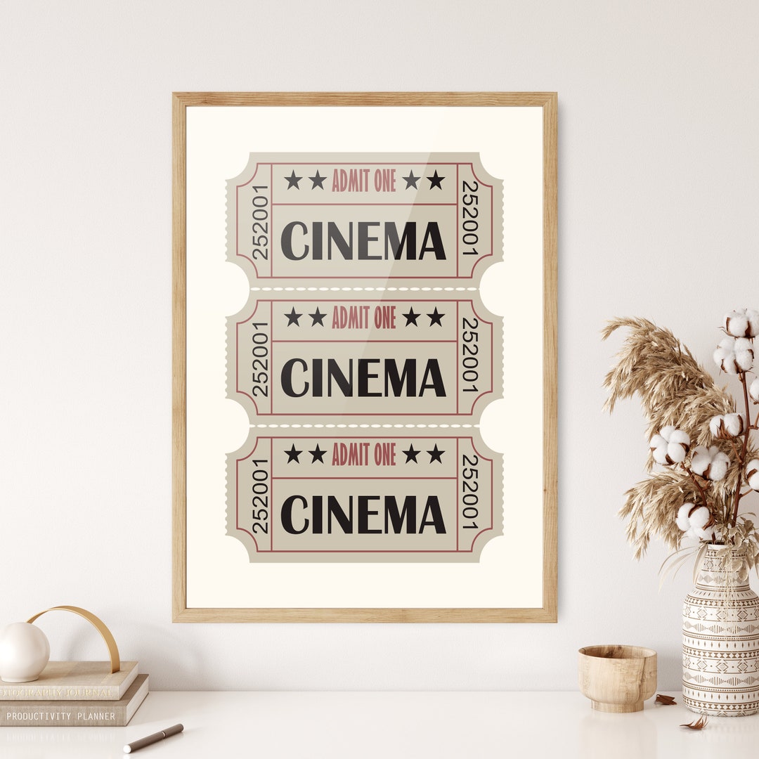 Trendy Retro Wall Art Prints, Cinema Ticket Print Black and White Wall ...