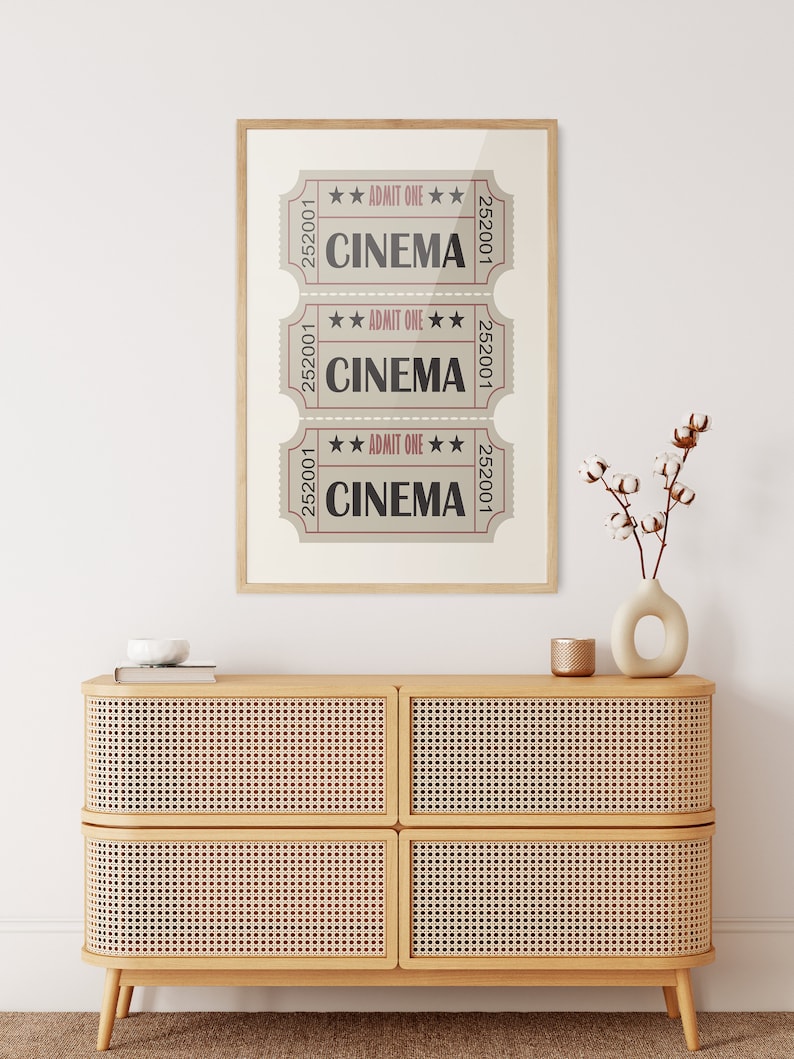 Trendy Retro Wall Art Prints, Cinema Ticket Print Black and White Wall ...