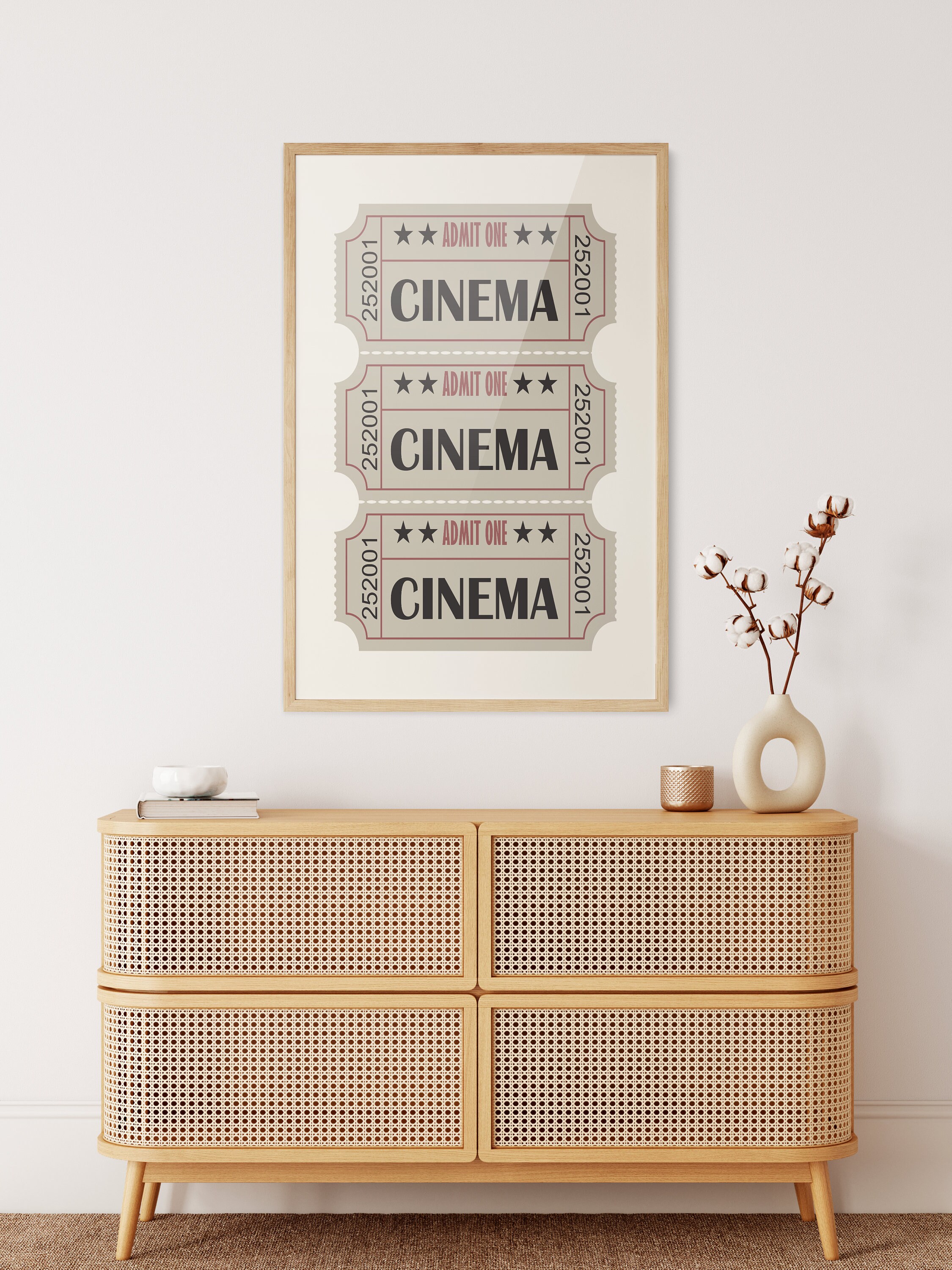 Trendy Retro Wall Art Prints, Cinema Ticket Print Black and White Wall ...