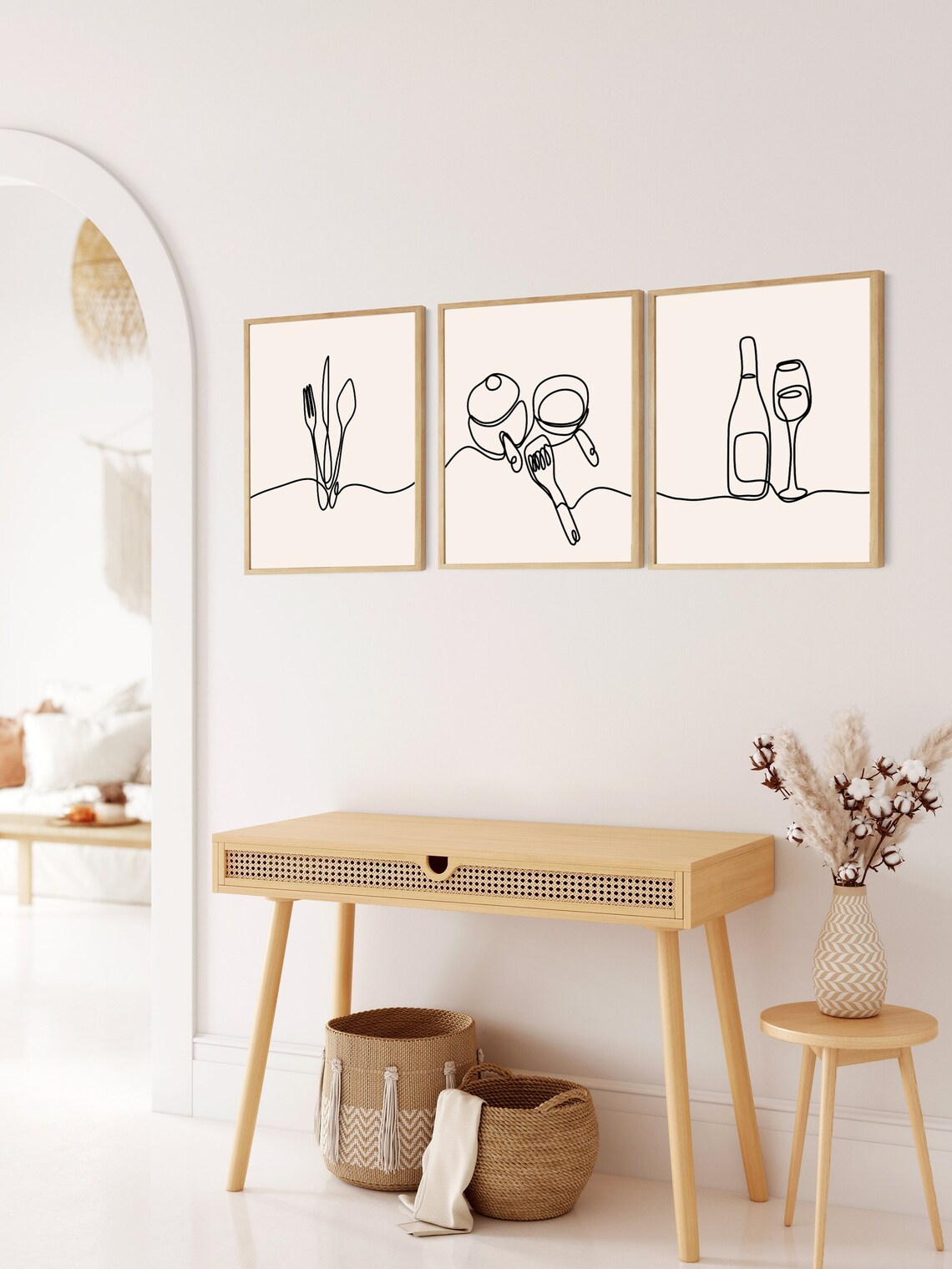 Set of 3 Line Drawing Printable Kitchen Decor, Kitchen Wall Art, Dining ...