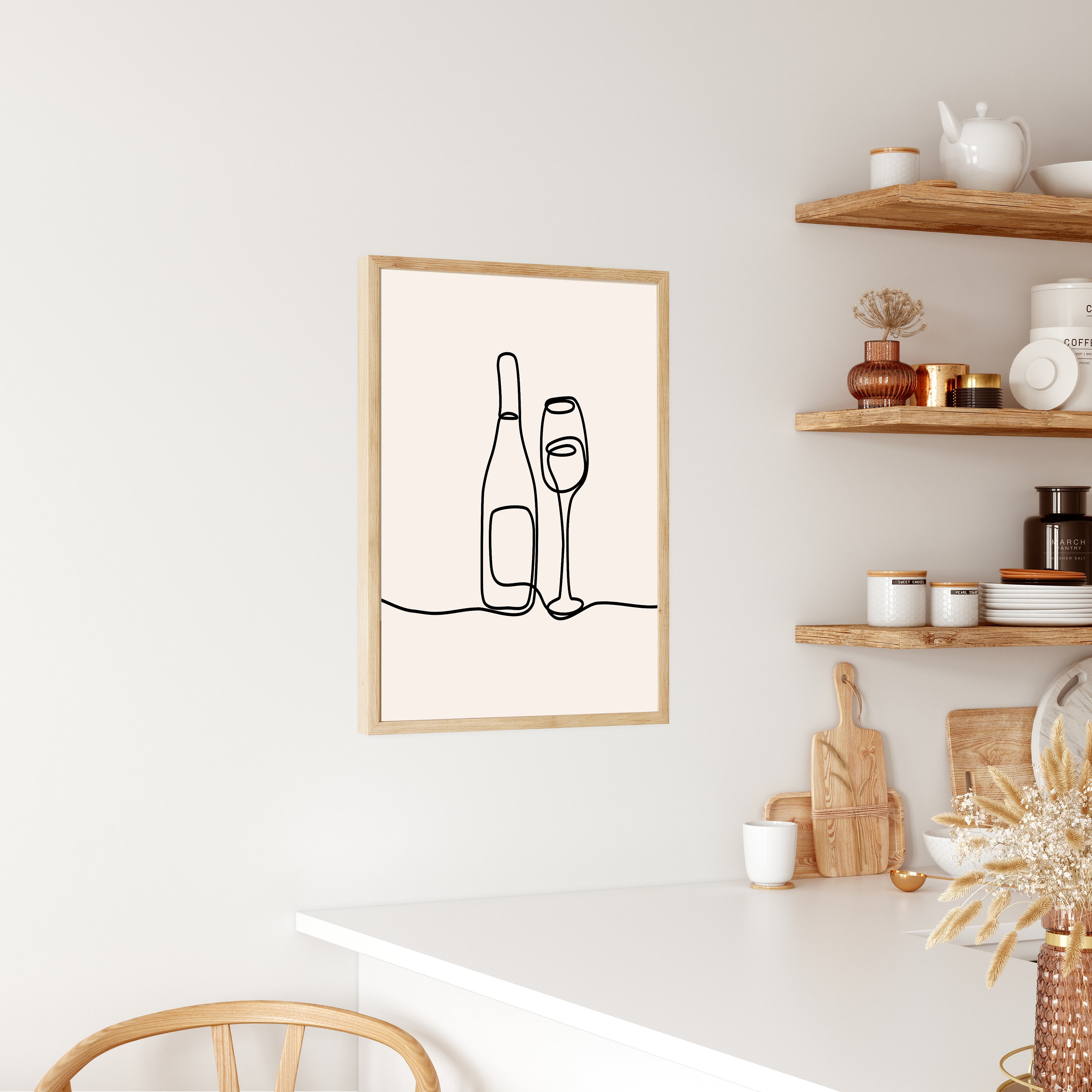 Set of 3 Line Drawing Printable Kitchen Decor, Kitchen Wall Art, Dining ...
