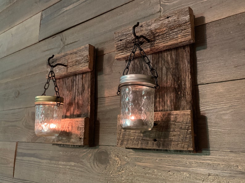 Rustic Mason Jar Wall Sconce, Primitive Wall Decor, Mason Jar Candle ...