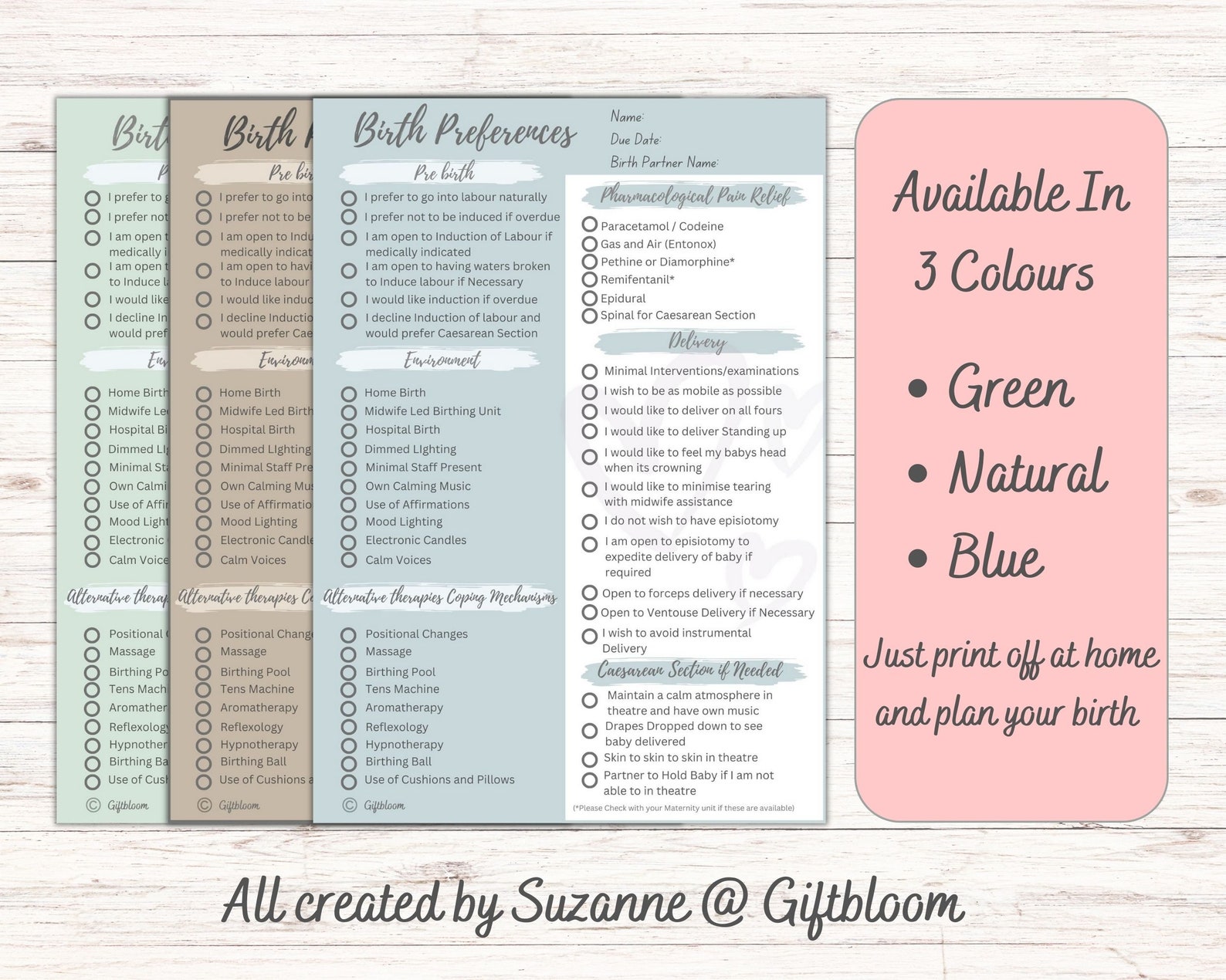 Birth Plan Checklist, Birth Plan Canva, Birth Plan Template, Natural ...