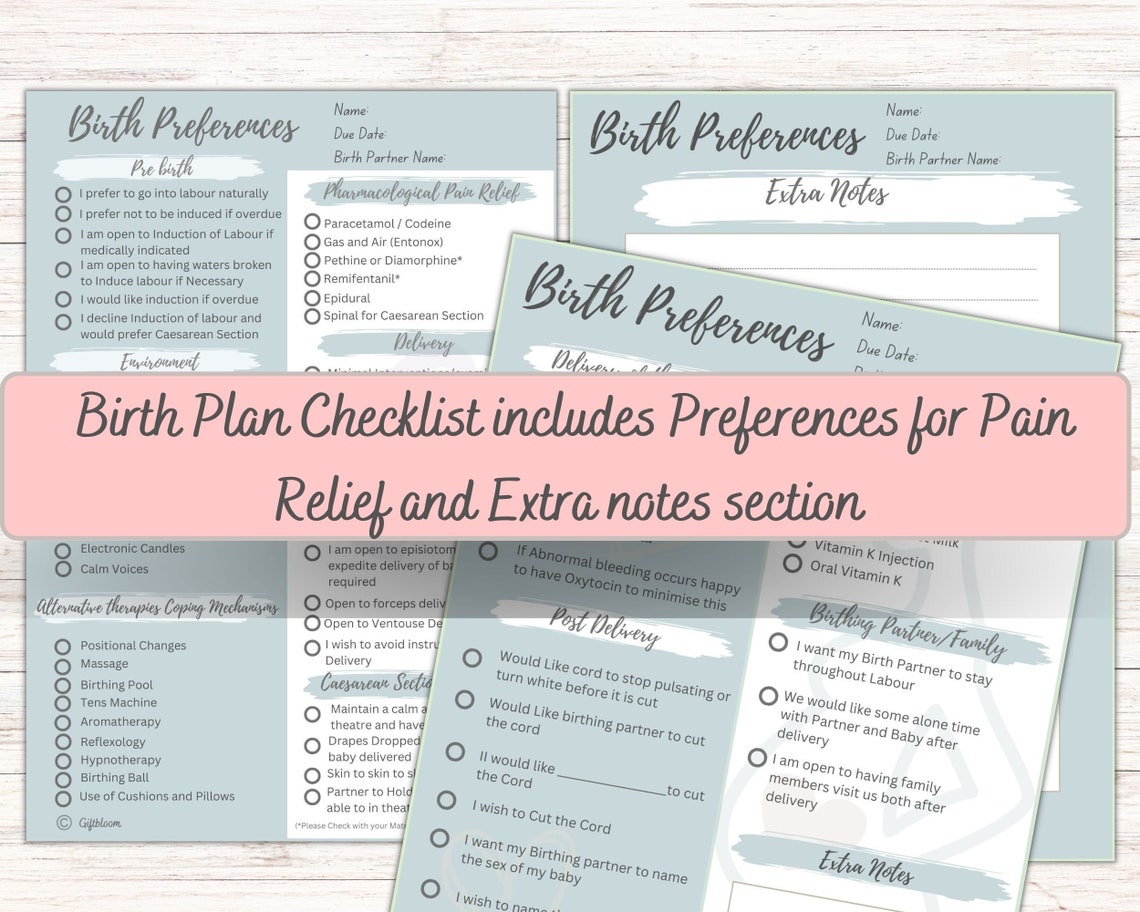 Birth Plan Checklist, Birth Plan Canva, Birth Plan Template, Natural ...