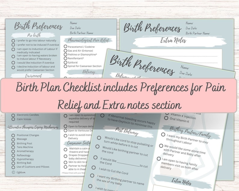 Birth Plan Checklist, Birth Plan Canva, Birth Plan Template, Natural ...
