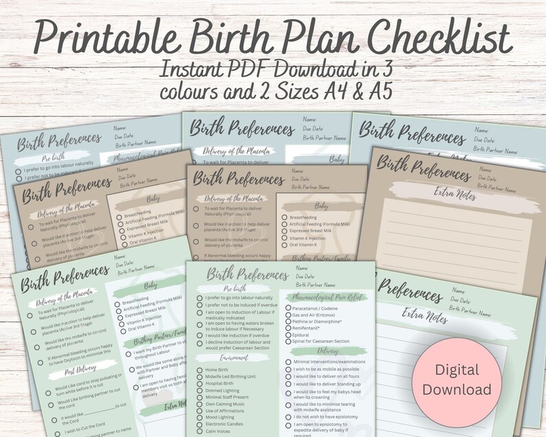 Birth Plan Checklist, Birth Plan Canva, Birth Plan Template, Natural ...