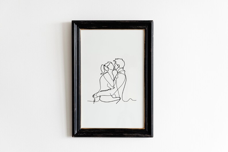 Couple Line Art, Cuddling, Hug, Kiss, Wall Decor, Couple Kiss, Romantic ...