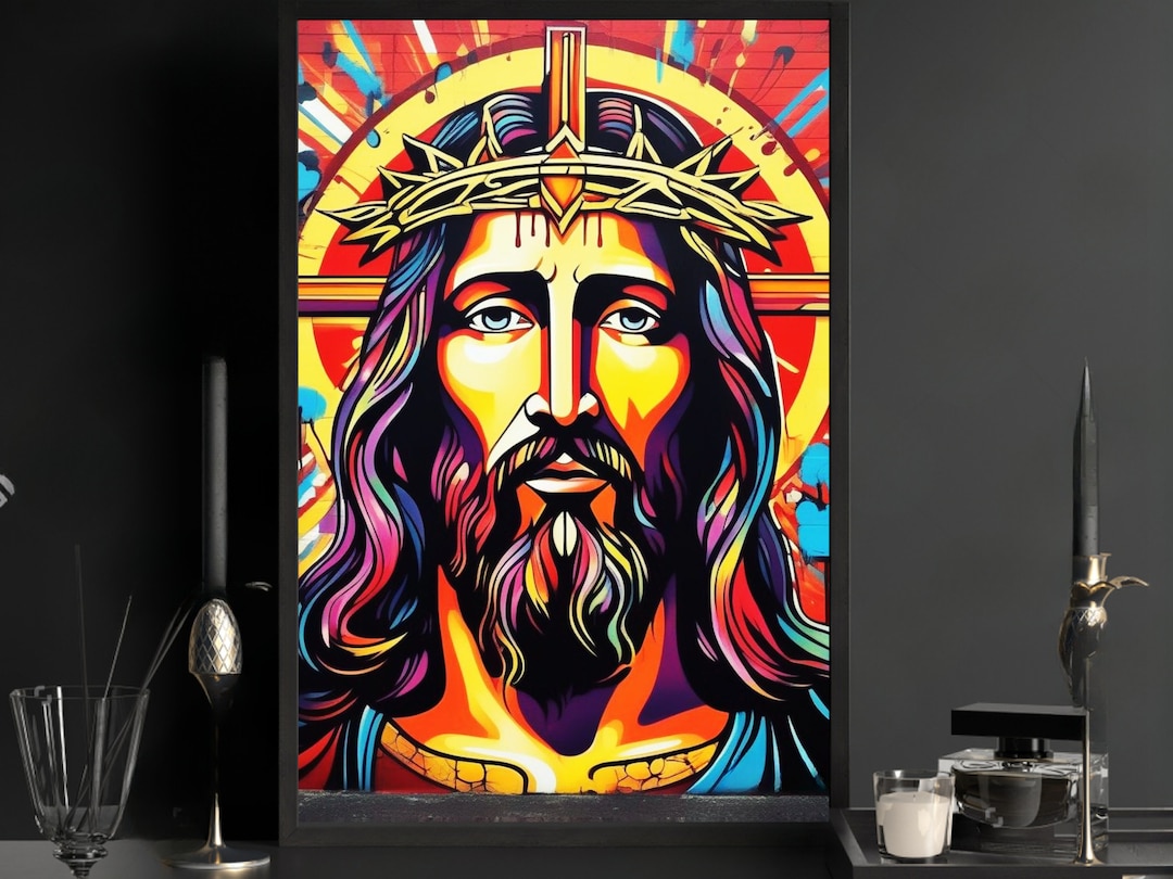 Jesus Graffiti Style Wall Art, Modern Religious Home Decor, Urban ...