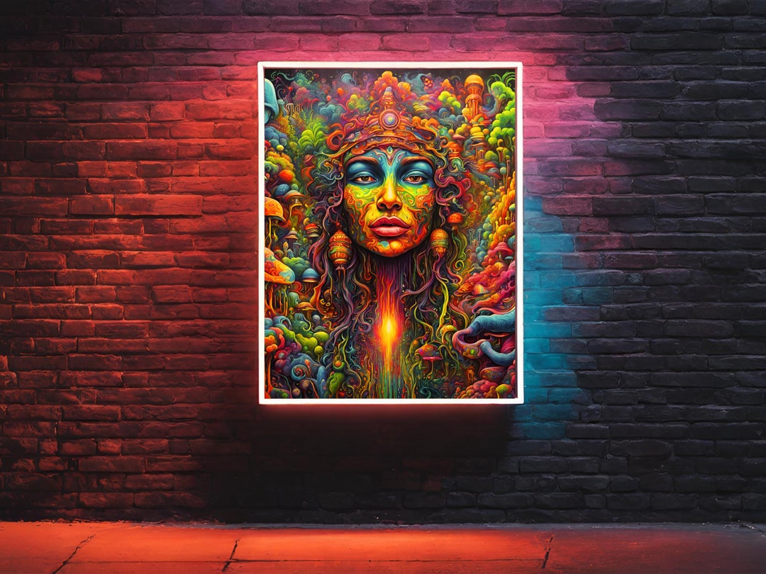 Psychedelic Goddess Wall Art, Trippy Home Decor, Spiritual Mushroom Art ...