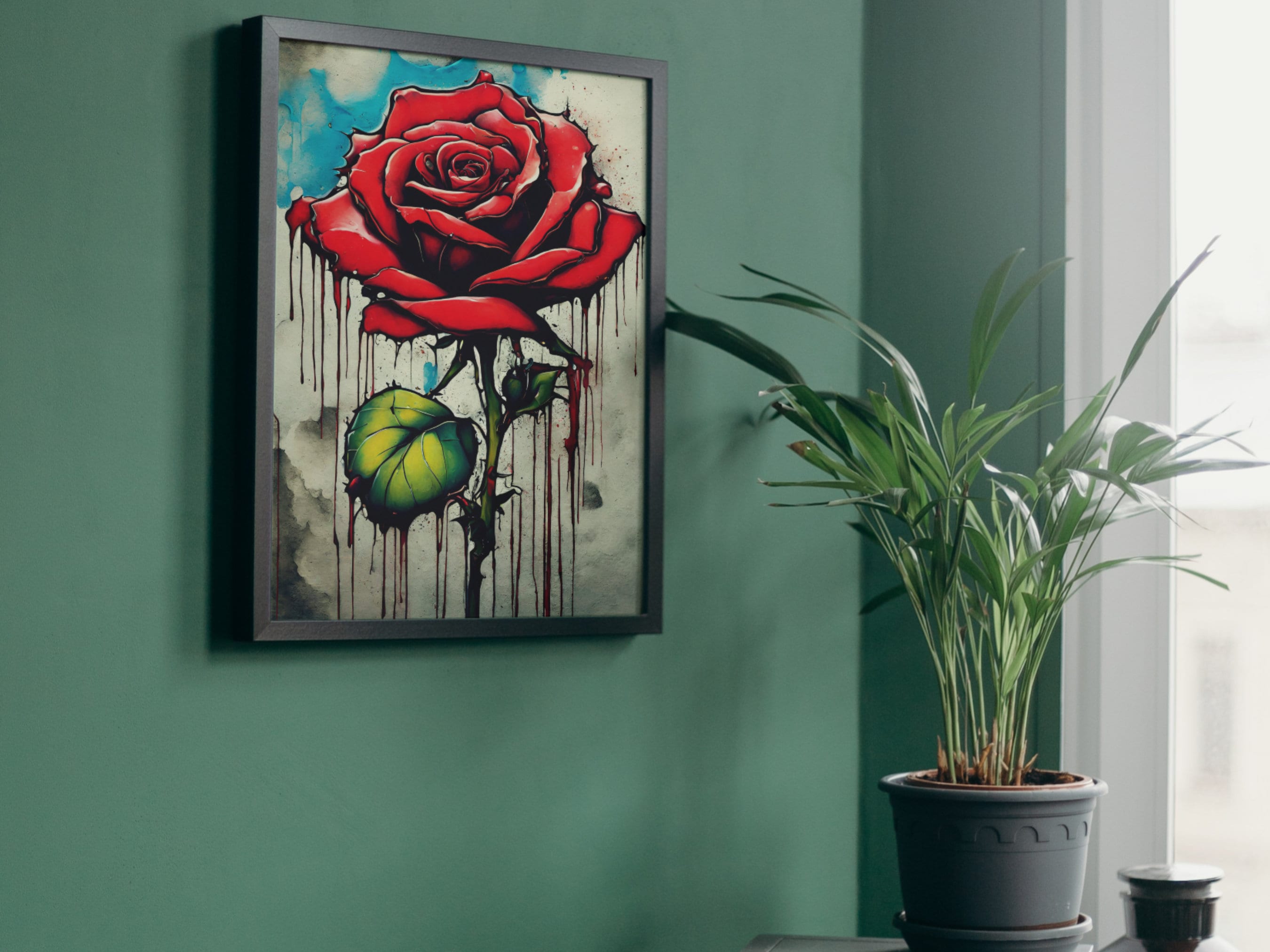 Red Rose Graffiti Wall Art | Urban Rose Street Art, Flower Wall Art ...