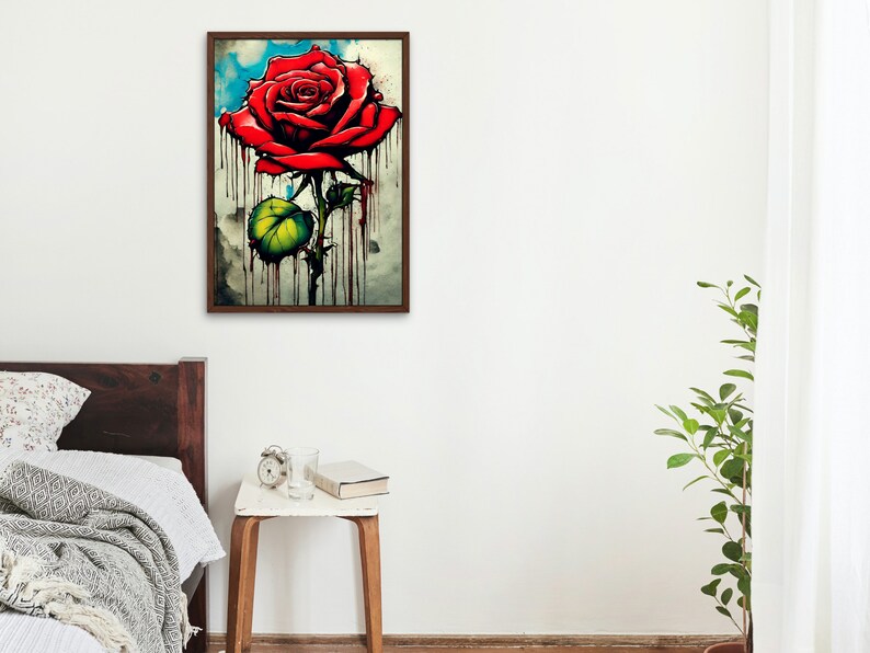 Red Rose Graffiti Wall Art | Urban Rose Street Art, Flower Wall Art ...