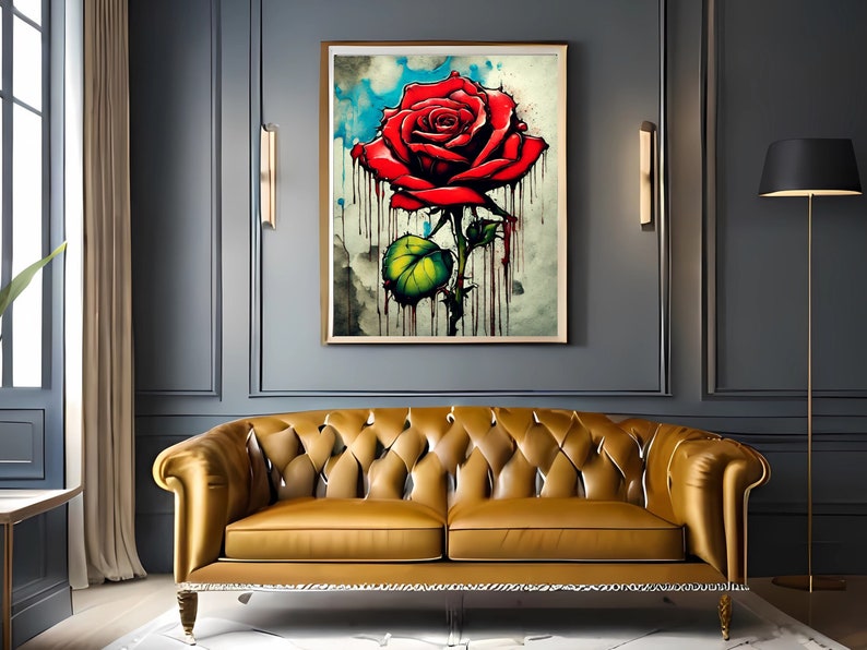 Red Rose Graffiti Wall Art | Urban Rose Street Art, Flower Wall Art ...