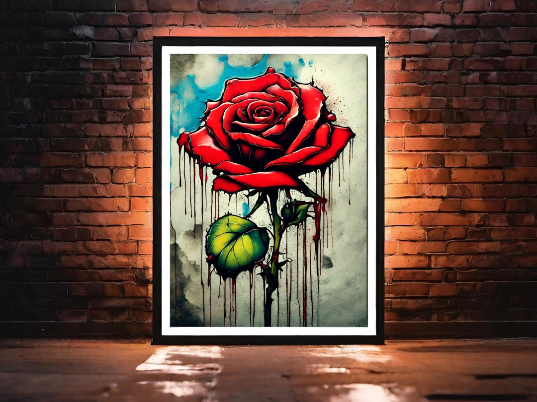 Red Rose Graffiti Wall Art | Urban Rose Street Art, Flower Wall Art ...