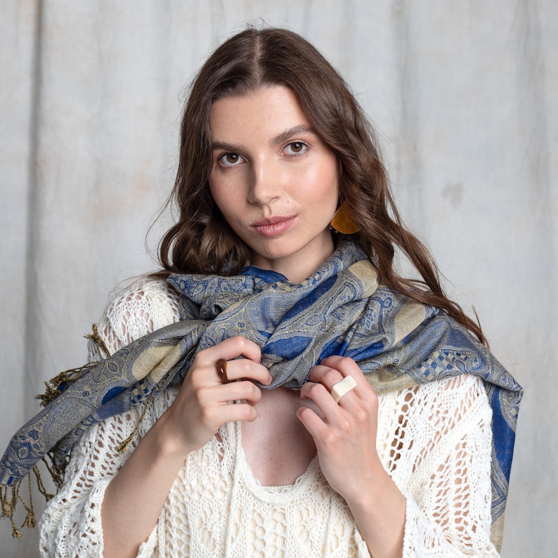 Royal Blue Floral Pashmina Scarf, Wedding Pashmina Wraps Ladies Scarves ...