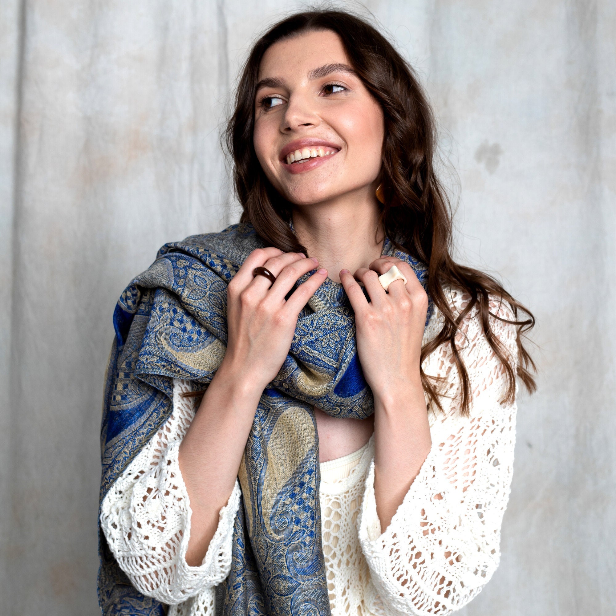 Royal Blue Floral Pashmina Scarf, Wedding Pashmina Wraps Ladies Scarves ...