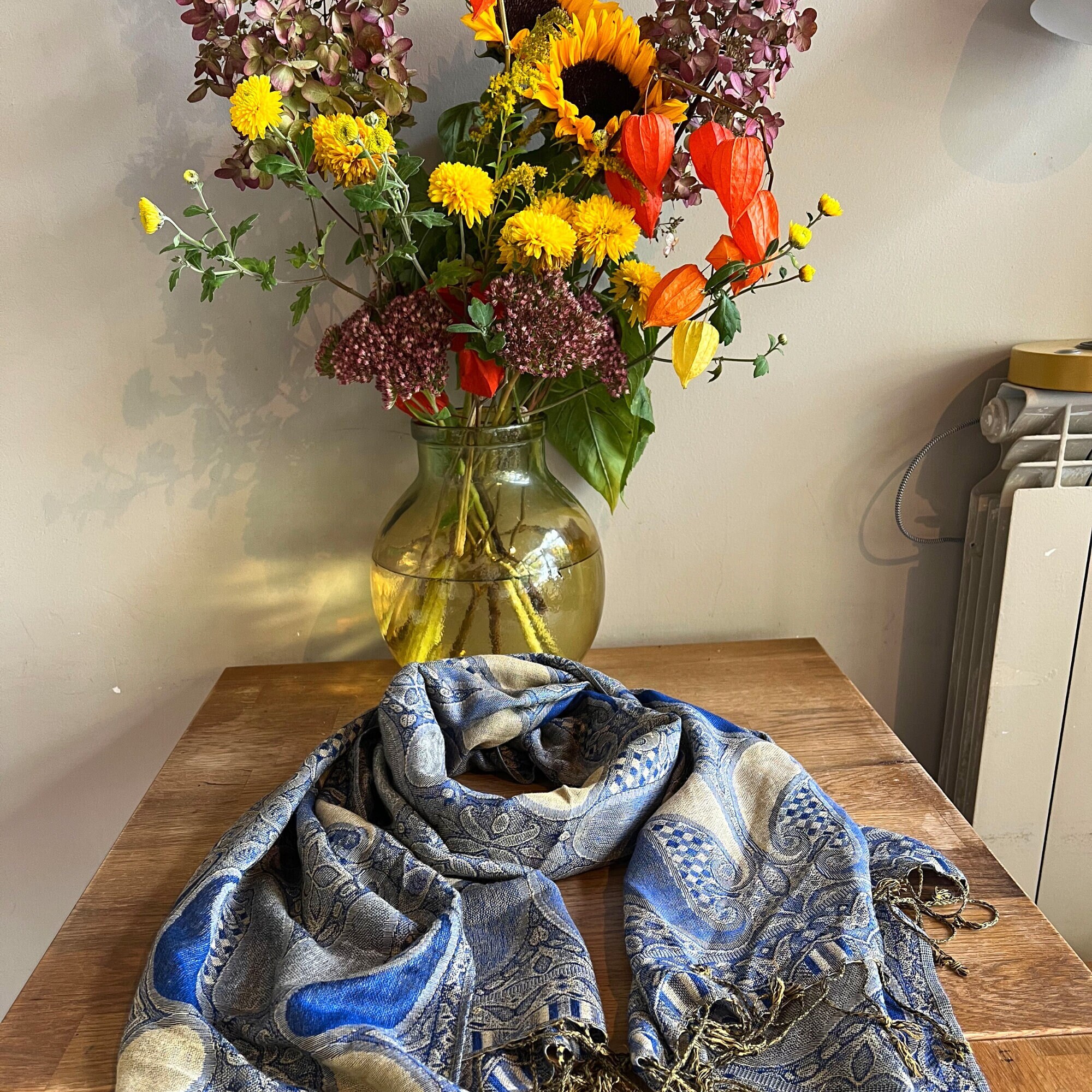 Royal Blue Floral Pashmina Scarf, Wedding Pashmina Wraps Ladies Scarves ...