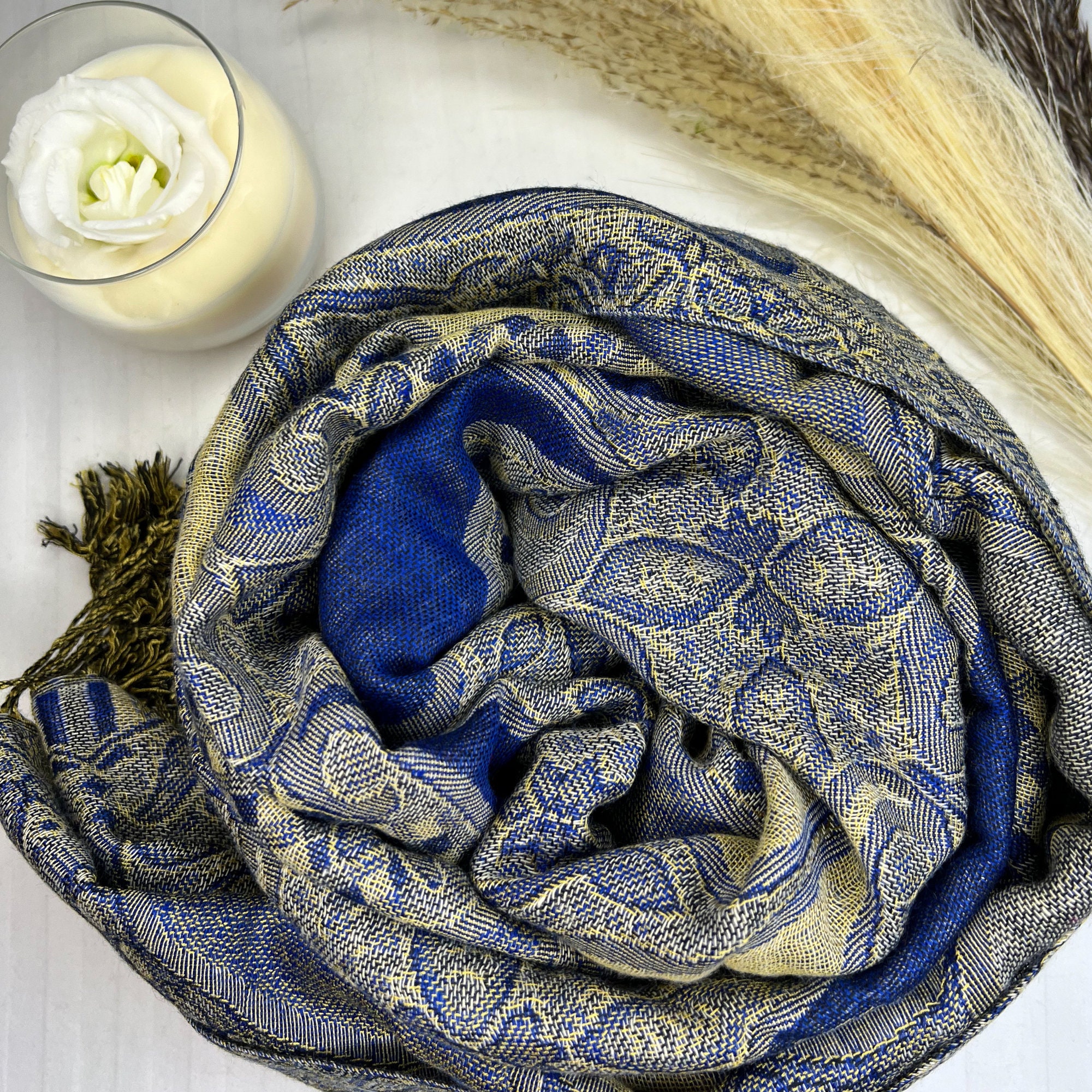 Royal Blue Floral Pashmina Scarf, Wedding Pashmina Wraps Ladies Scarves ...