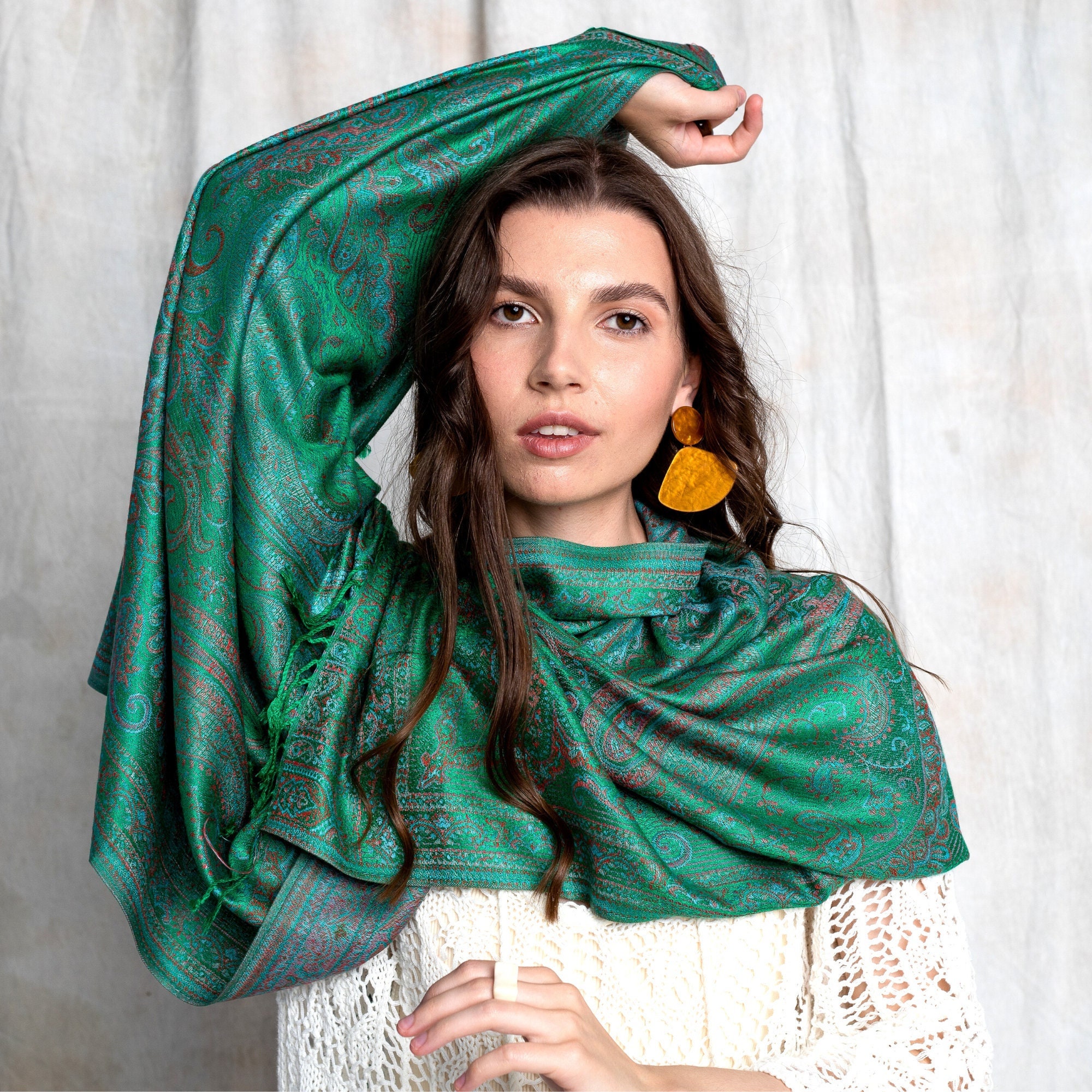 Emerald Green Pashmina Shawl for Women Premium Bohemian - Etsy