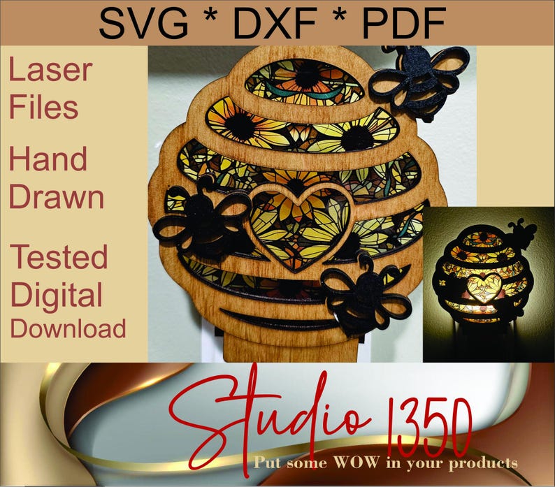 Bee Hive Night Light Laser Glowforge SVG PDF DXF File Nightlight - Etsy