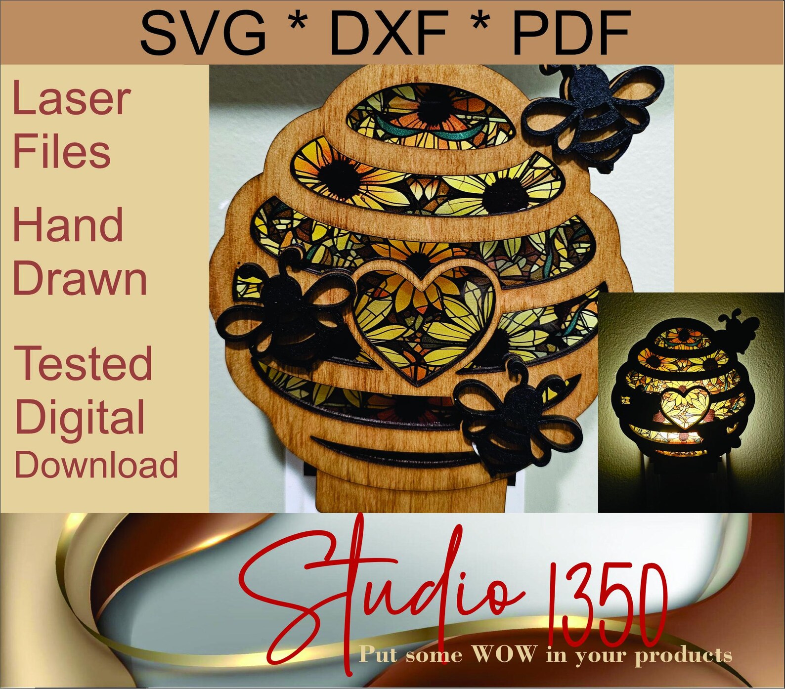 Bee Hive Night Light Laser Glowforge SVG PDF DXF File Nightlight - Etsy