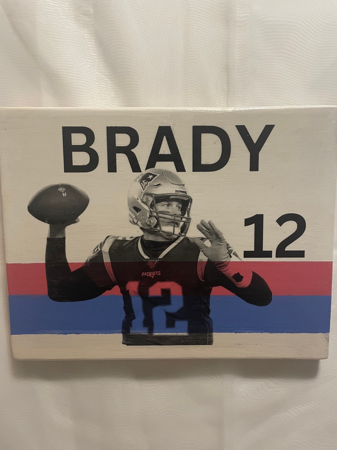 Tom Brady Football Wood Poster Blue, Red and Silver New England ...