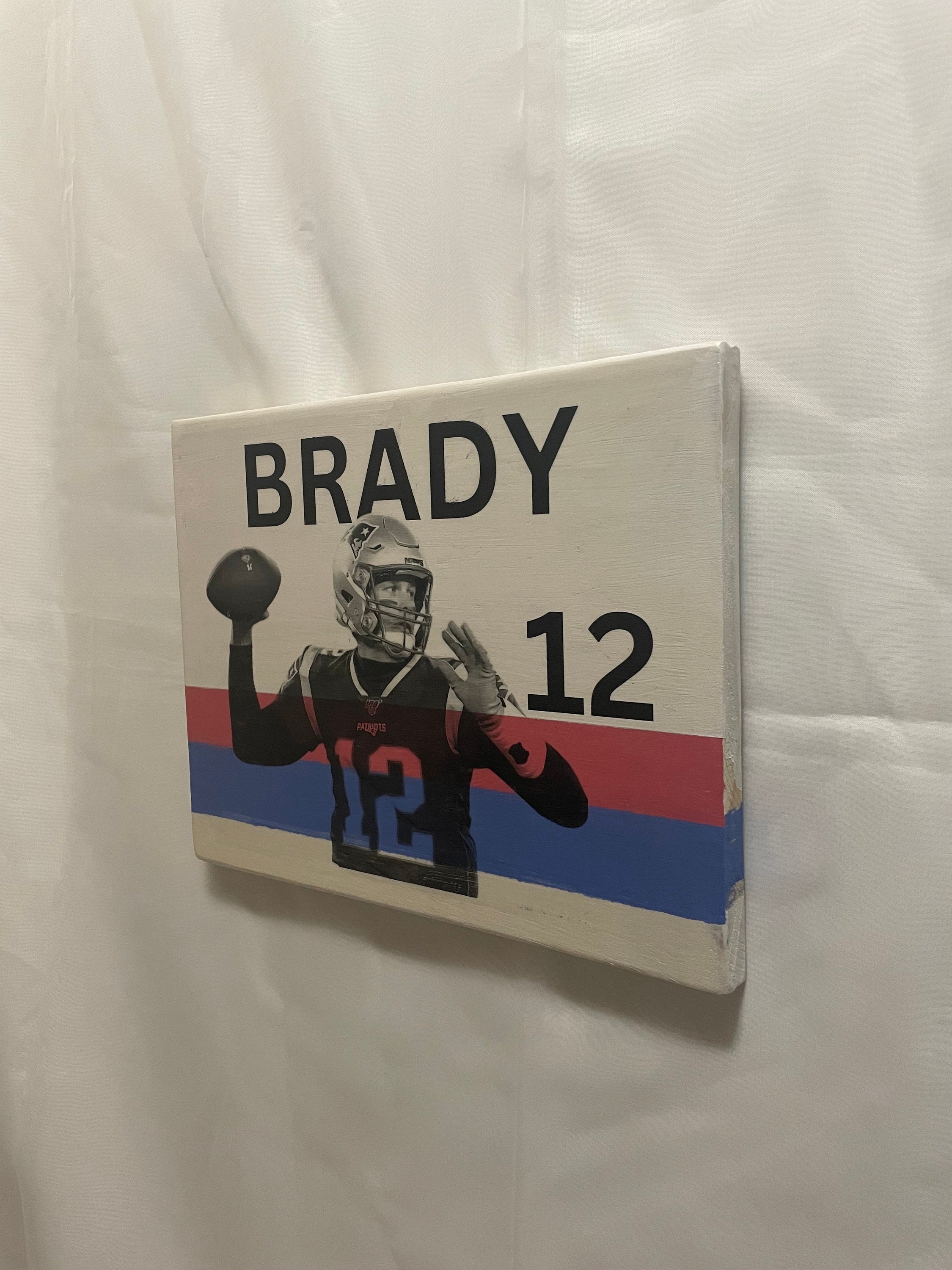 Tom Brady Football Wood Poster Blue Red and Silver New - Etsy