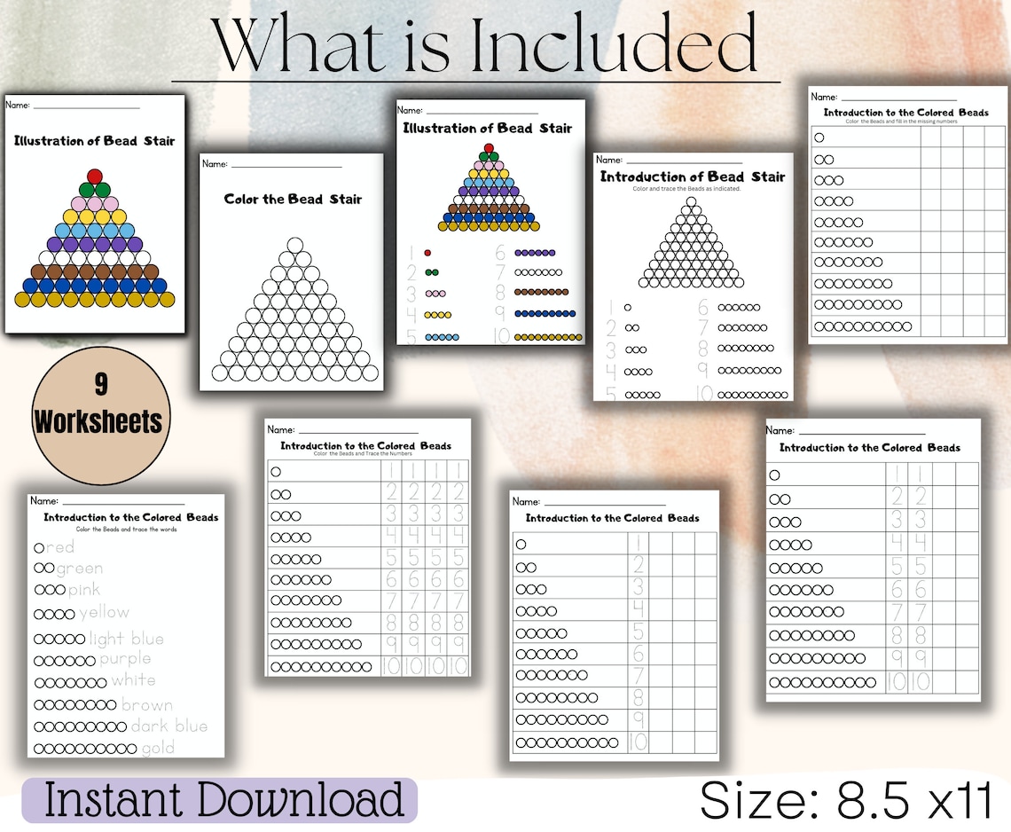 Montessori Color Bead Stair Worksheets : Introduction to the Colored ...